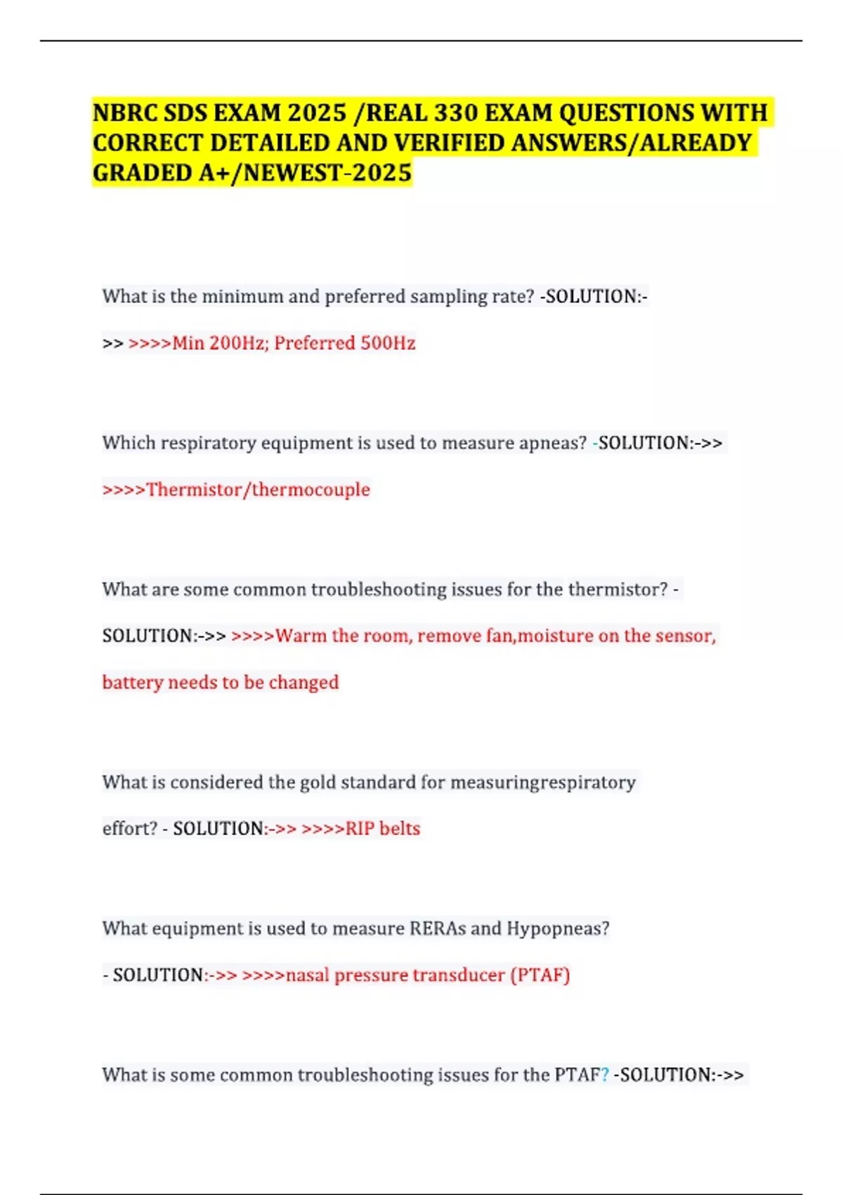 NBRC SDS EXAM 2025 /REAL 330 EXAM QUESTIONS WITH CORRECT DETAILED AND ...