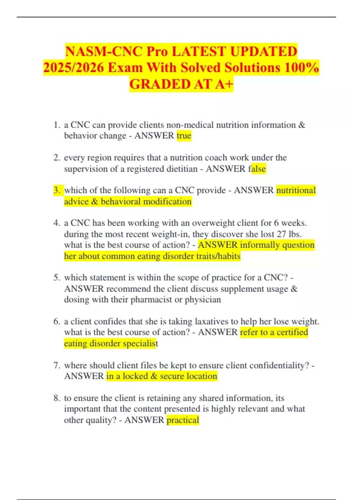NASM-CNC Pro LATEST UPDATED 2025/2026 Exam With Solved Solutions 100% ...