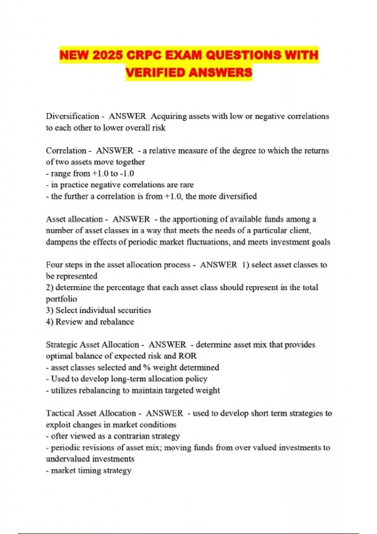 ALL CRPC PACKAGED EXAMS: QUESTIONS WITH 100% VERIFIED ANSWERS - Stuvia US