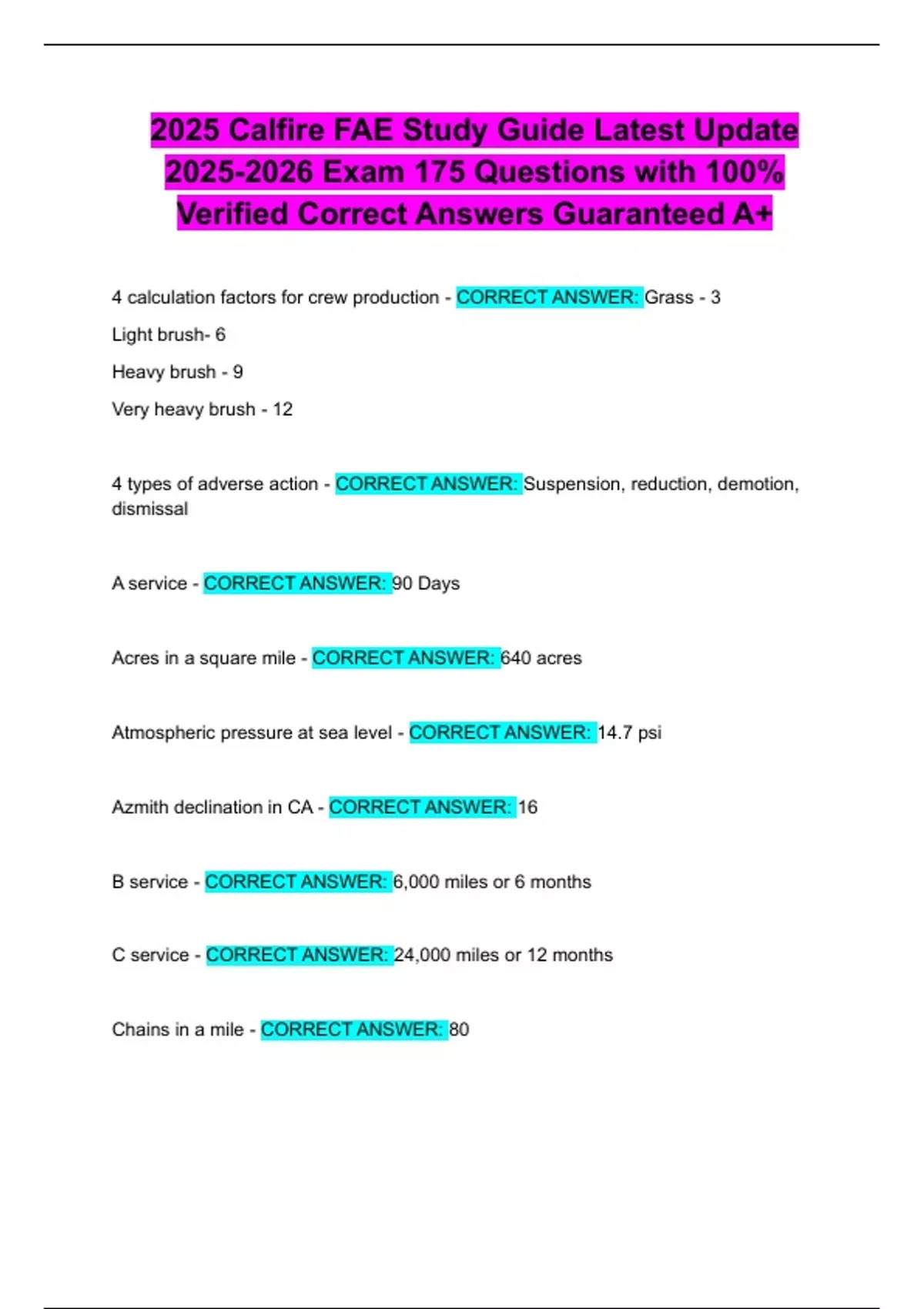 2025 Calfire FAE Study Guide Latest Update Exam 175 Questions with 100% ...