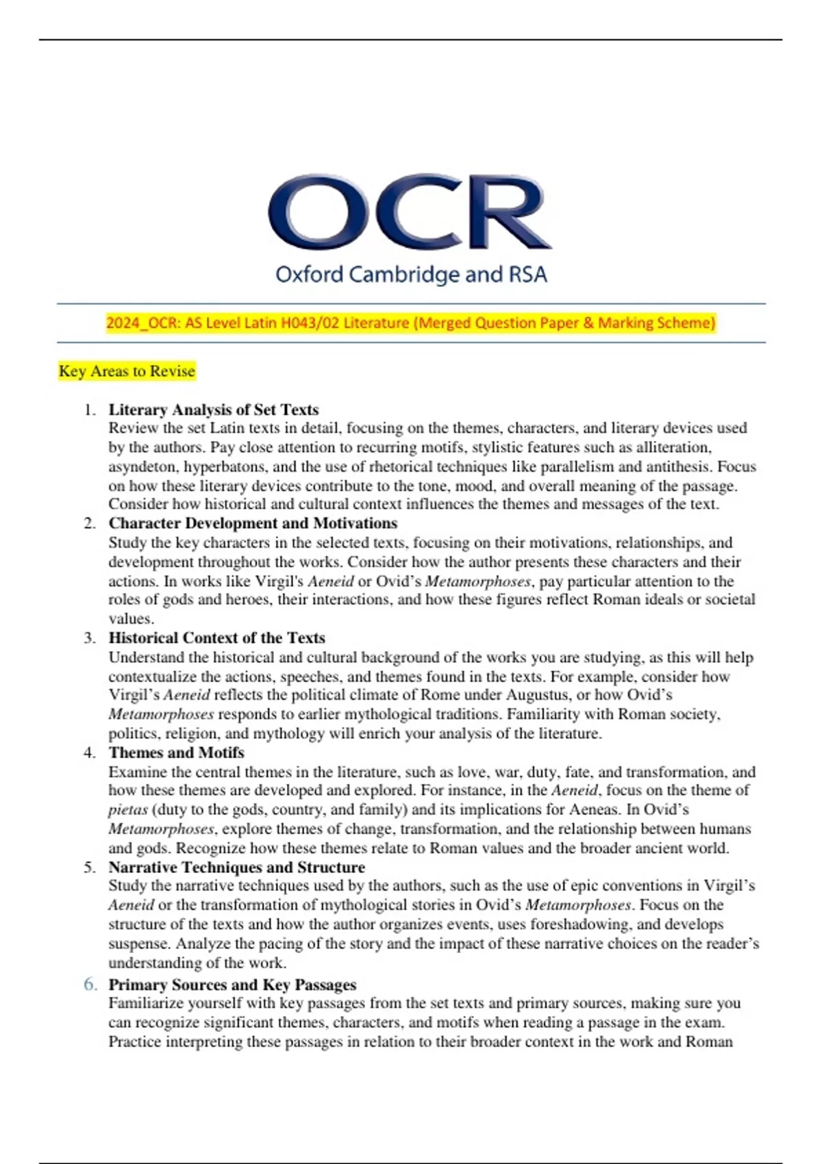 2024_OCR: AS Level Latin H043/02 Literature (Merged Question Paper & Marking Scheme) - 2024_OCR ...