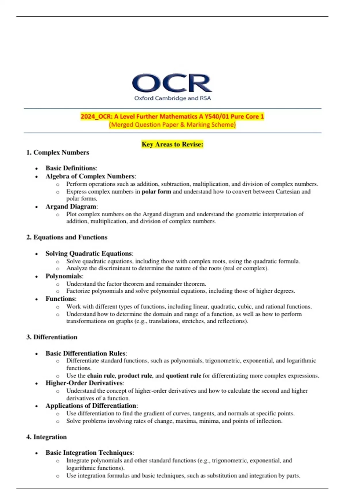 2024_OCR: A Level Further Mathematics A Y540/01 Pure Core 1 (Merged ...