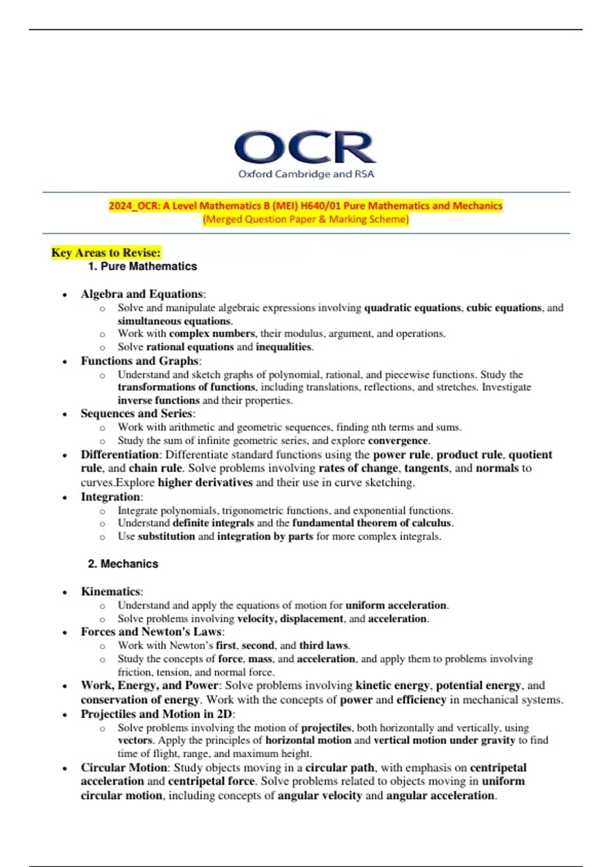 2024_OCR: A Level Mathematics B (MEI) H640/01 Pure Mathematics and ...