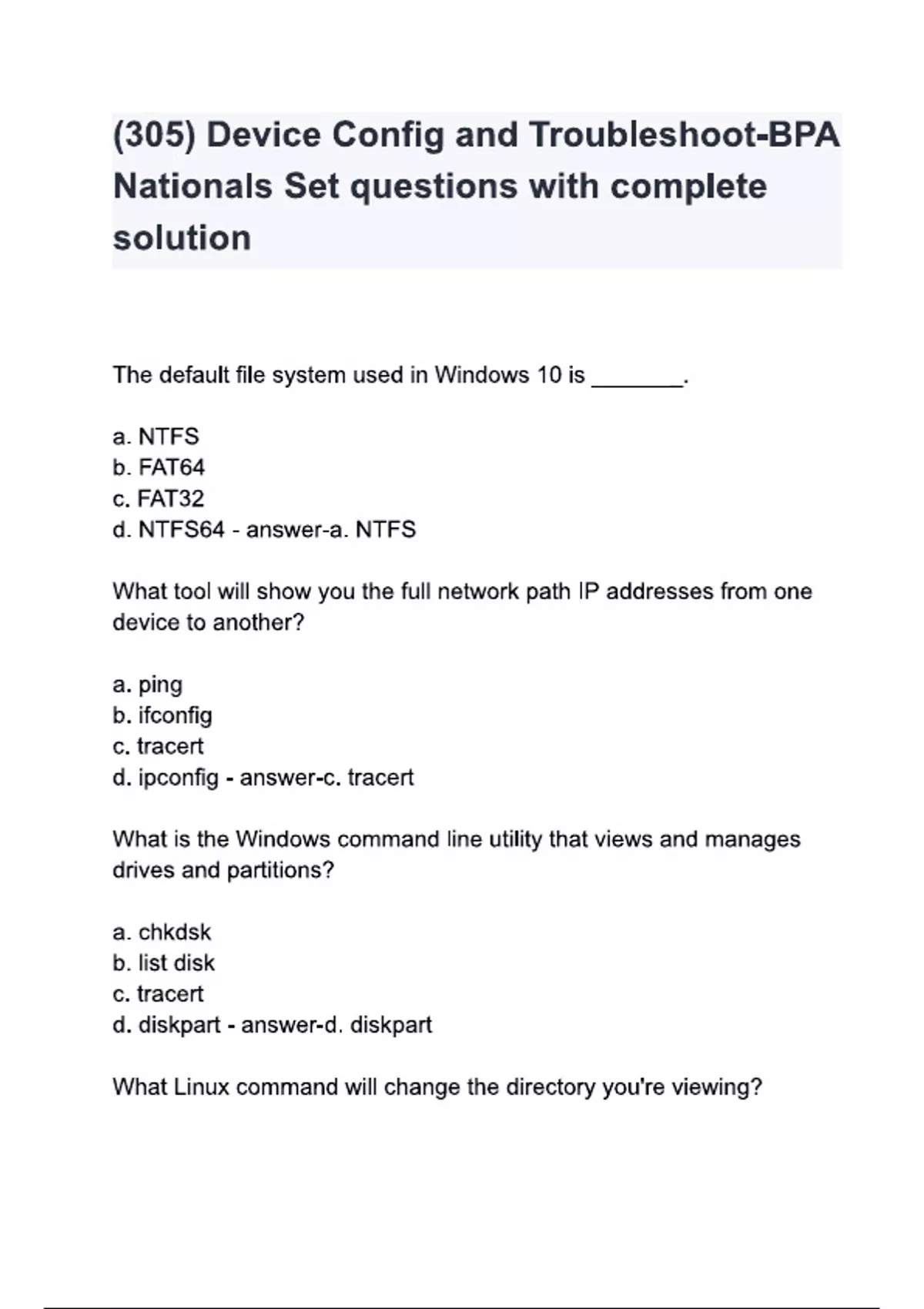 305) Device Config questions with answers - TESTS. - Stuvia US