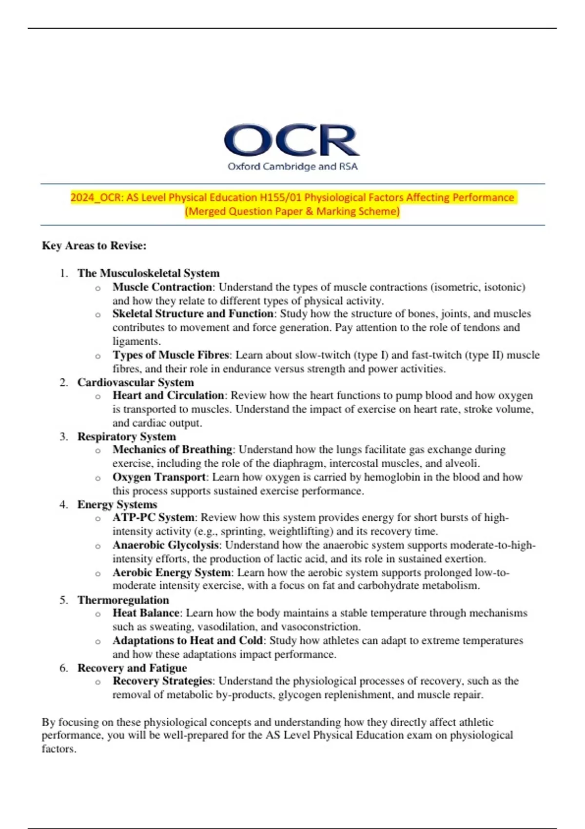 2024_OCR: AS Level Physical Education H155/01 Physiological Factors ...