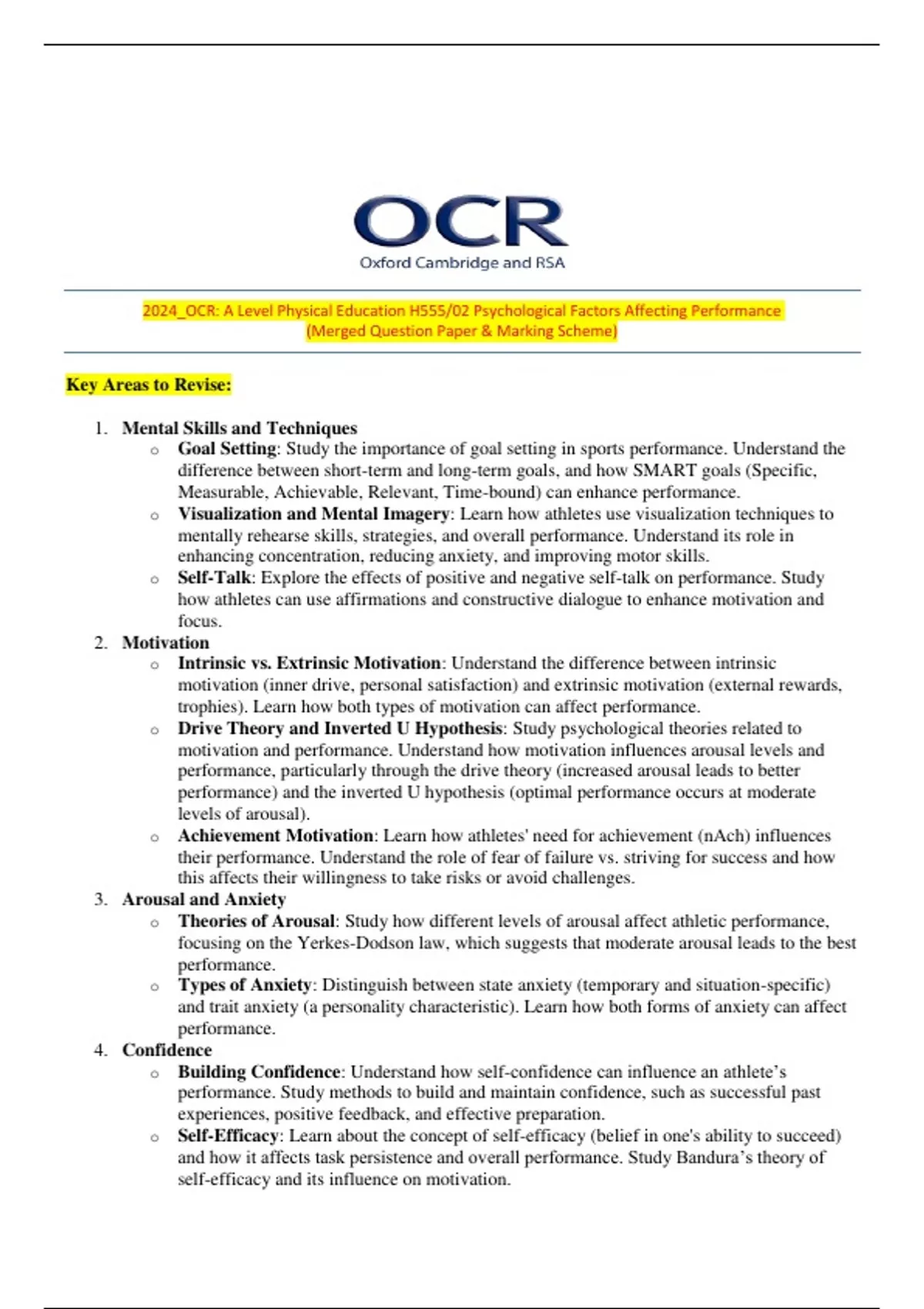 2024_OCR: A Level Physical Education H555/02 Psychological Factors ...