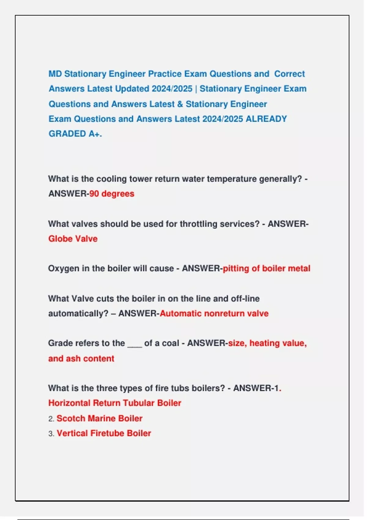 MD Stationary Engineer Practice Exam Questions and Correct Answers ...