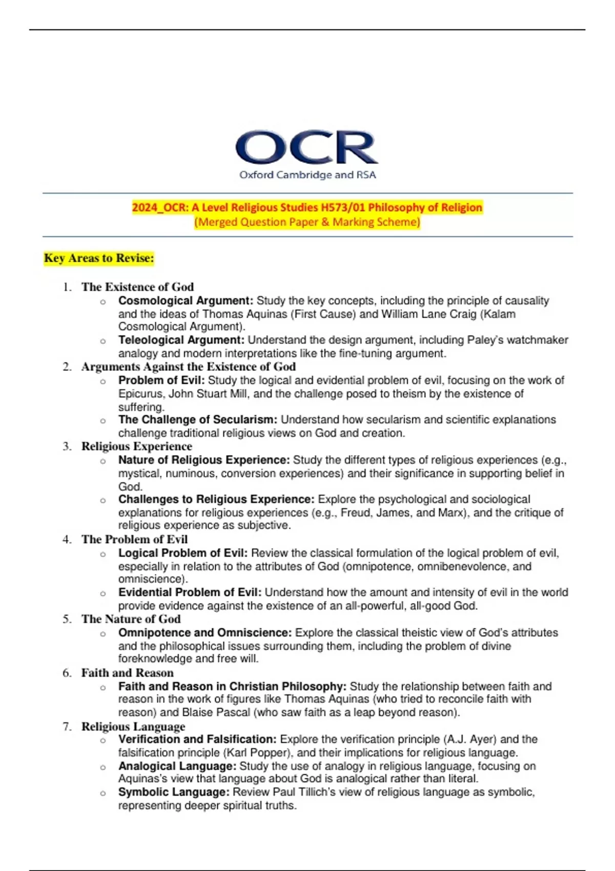 2024_OCR: A Level Religious Studies H573 EXAM PAPERS BUNDLE (Merged ...