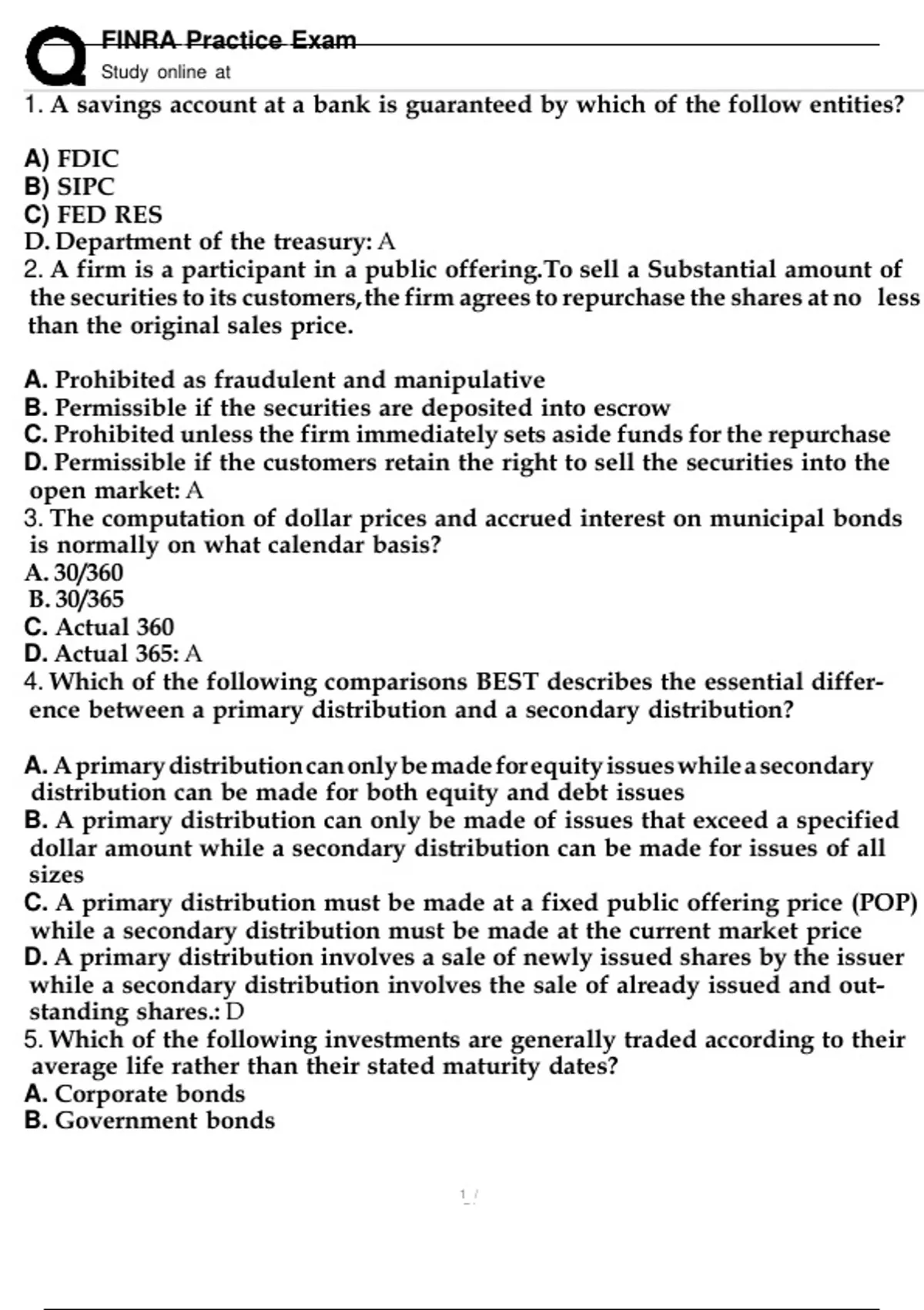 FINRA Practice Exam - FINRA - Stuvia US