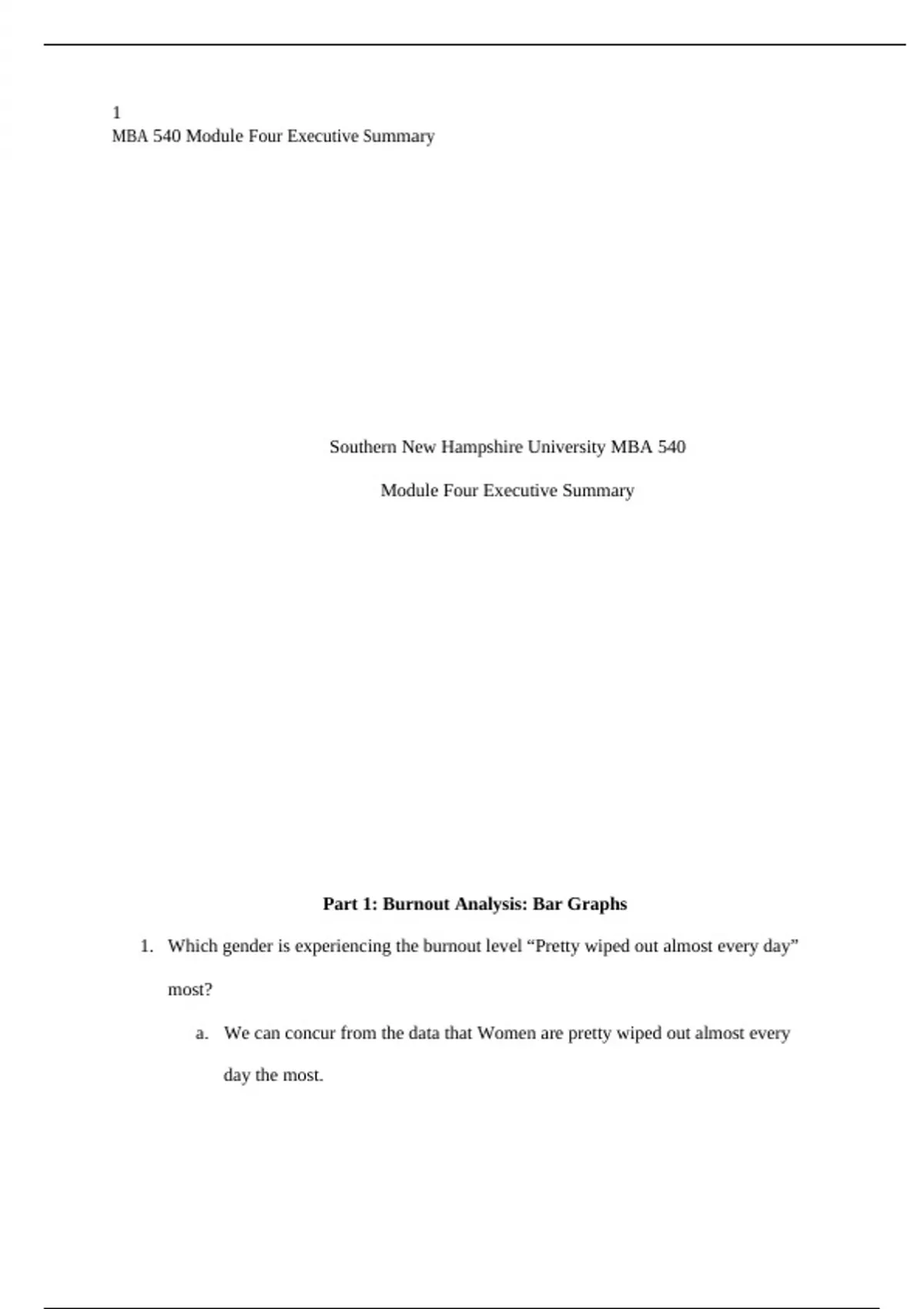 1 MBA 540 Module Four Executive Summary Southern New Hampshire ...