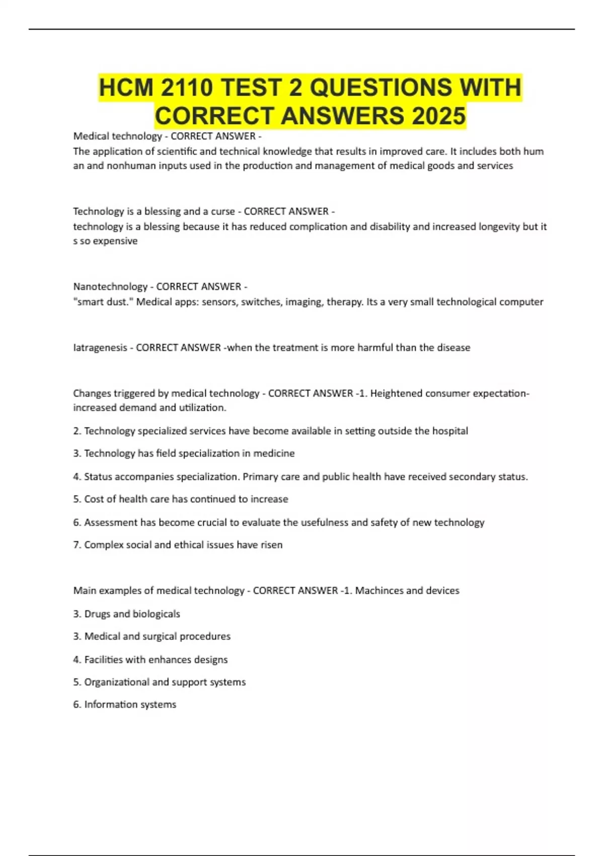HCM 2110 TEST 2 QUESTIONS WITH CORRECT ANSWERS 2025 - HCM 2110 - Stuvia US