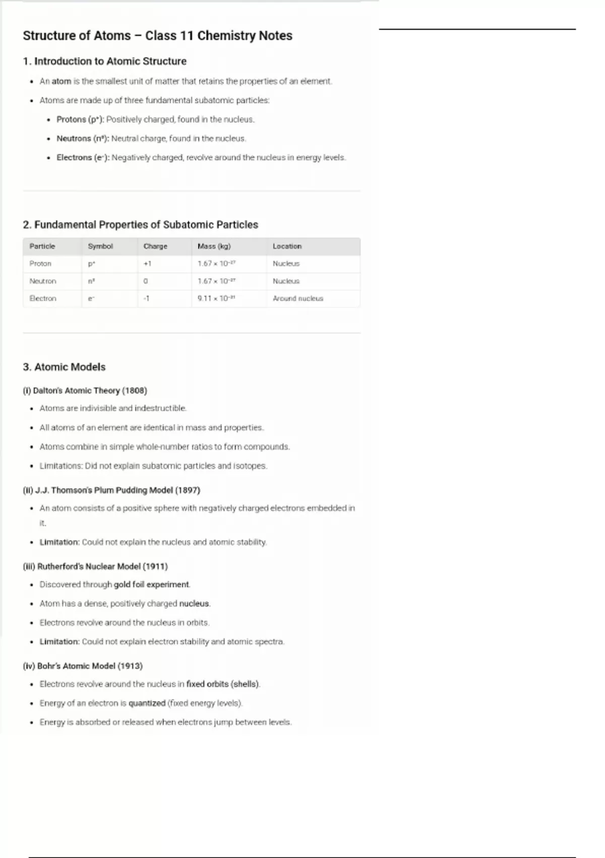 Summary The Structure of Atom(Atomic Structure) for boards & JEE & NEET ...