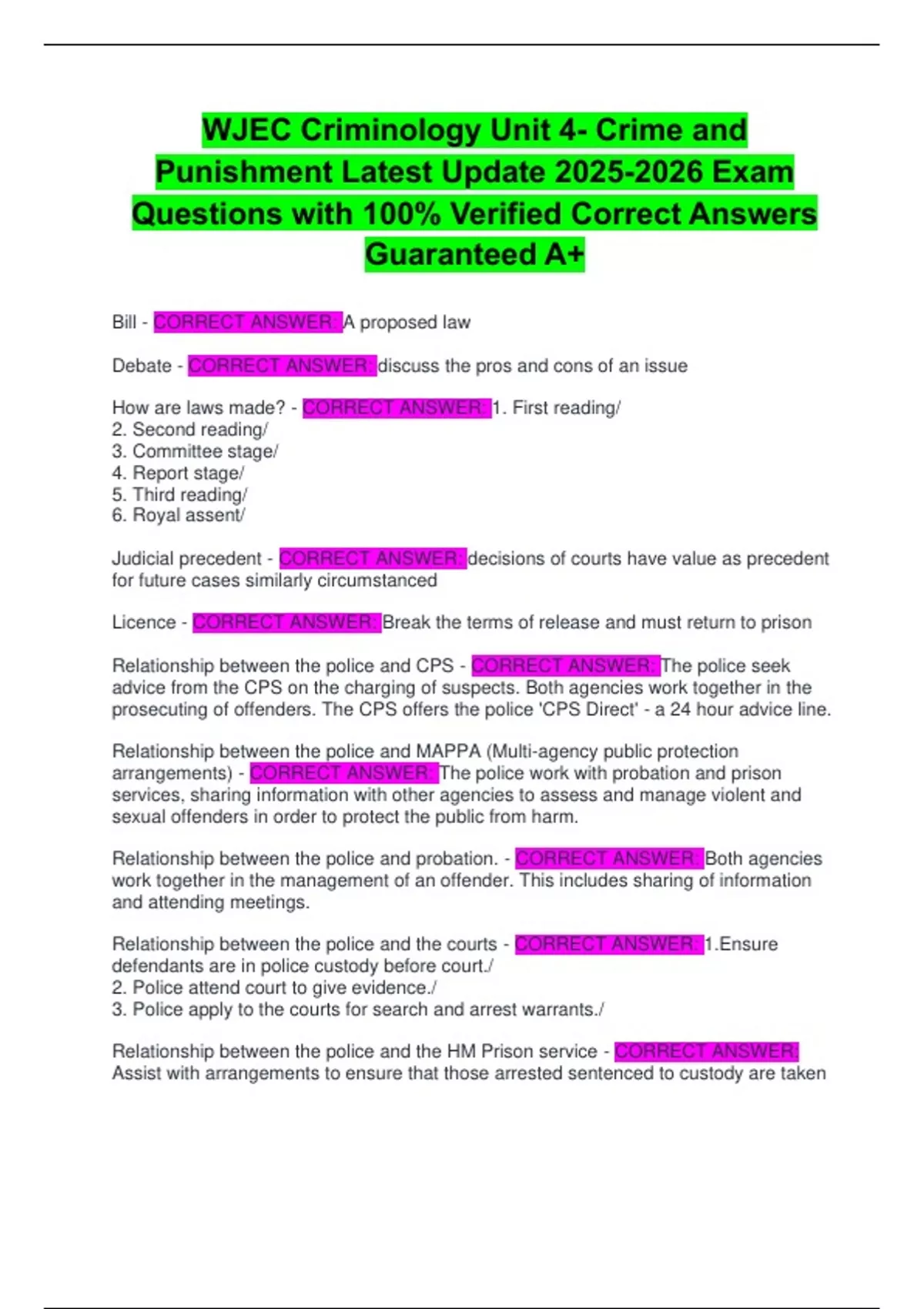 WJEC Criminology Unit 4- Crime and Punishment Latest Update Exam ...