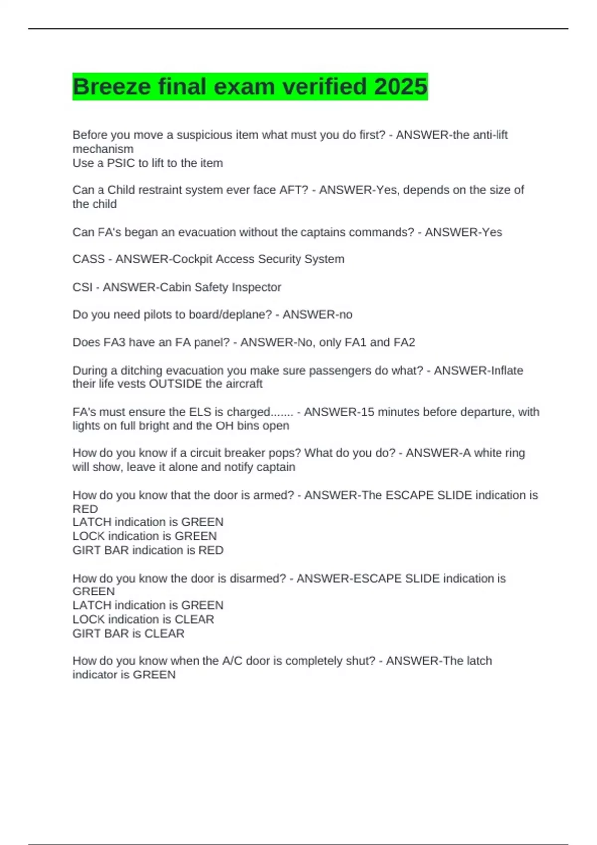 Breeze final exam verified 2025 - Breeze - Stuvia US