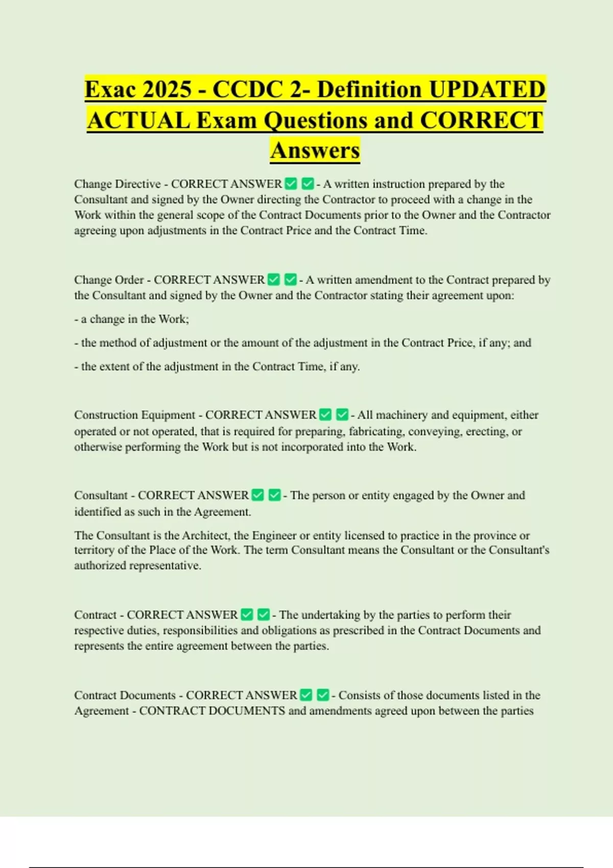 Exac 2025 - CCDC 2- Definition UPDATED ACTUAL Exam Questions and ...