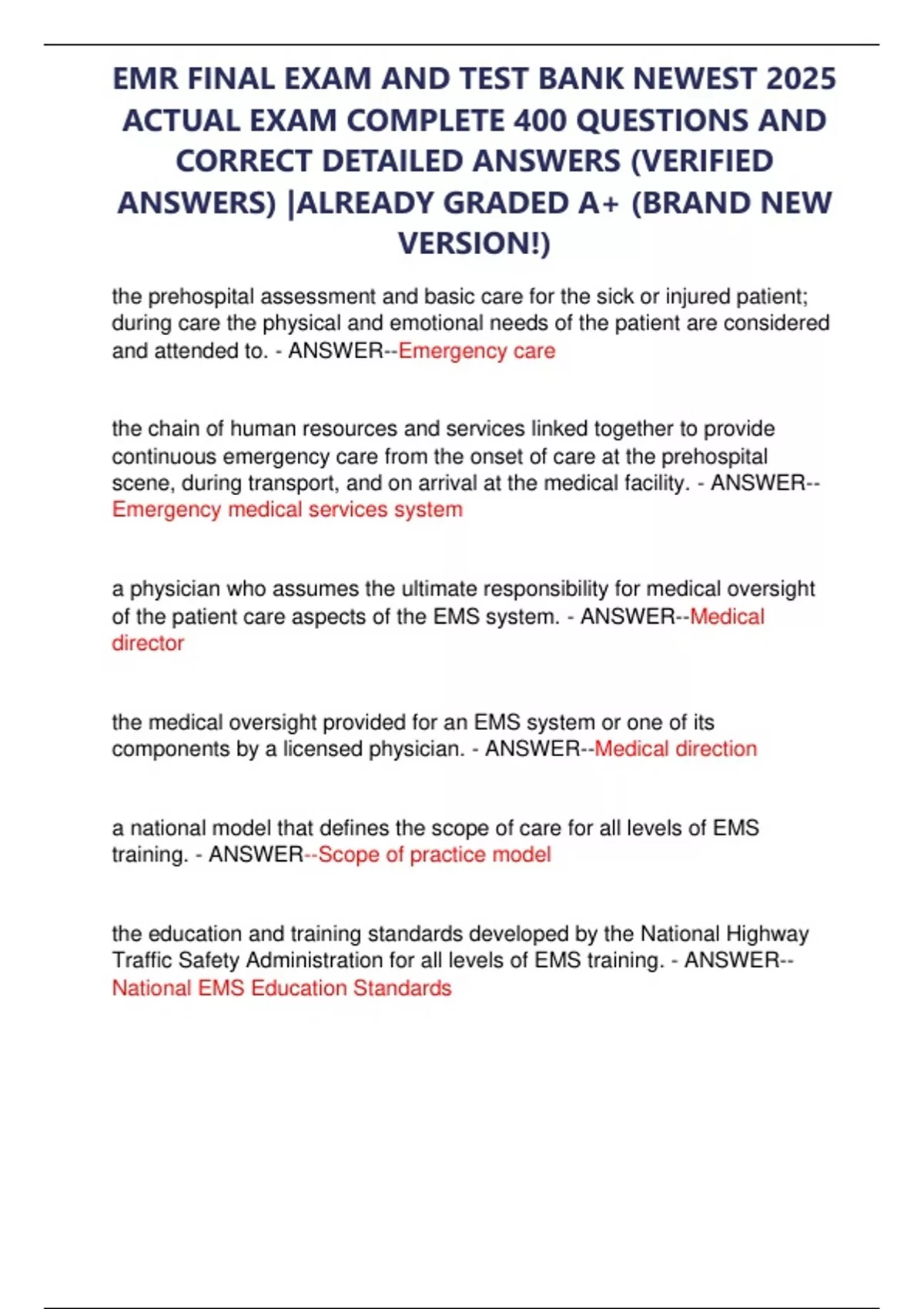 EMR FINAL EXAM AND TEST BANK NEWEST 2025 ACTUAL EXAM COMPLETE 400 ...