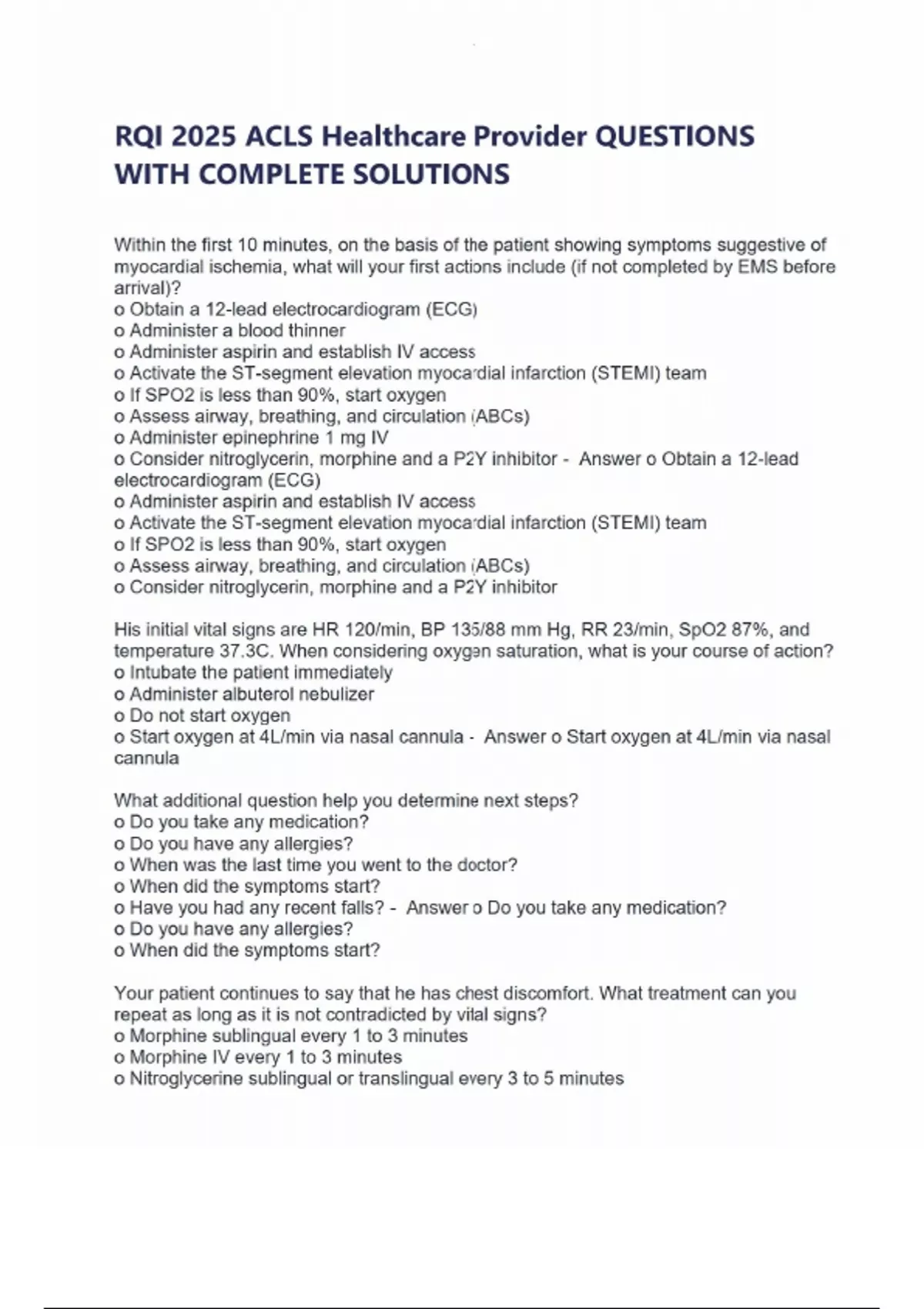 RQI 2025 ACLS Healthcare Provider QUESTIONS WITH COMPLETE SOLUTIONS ...