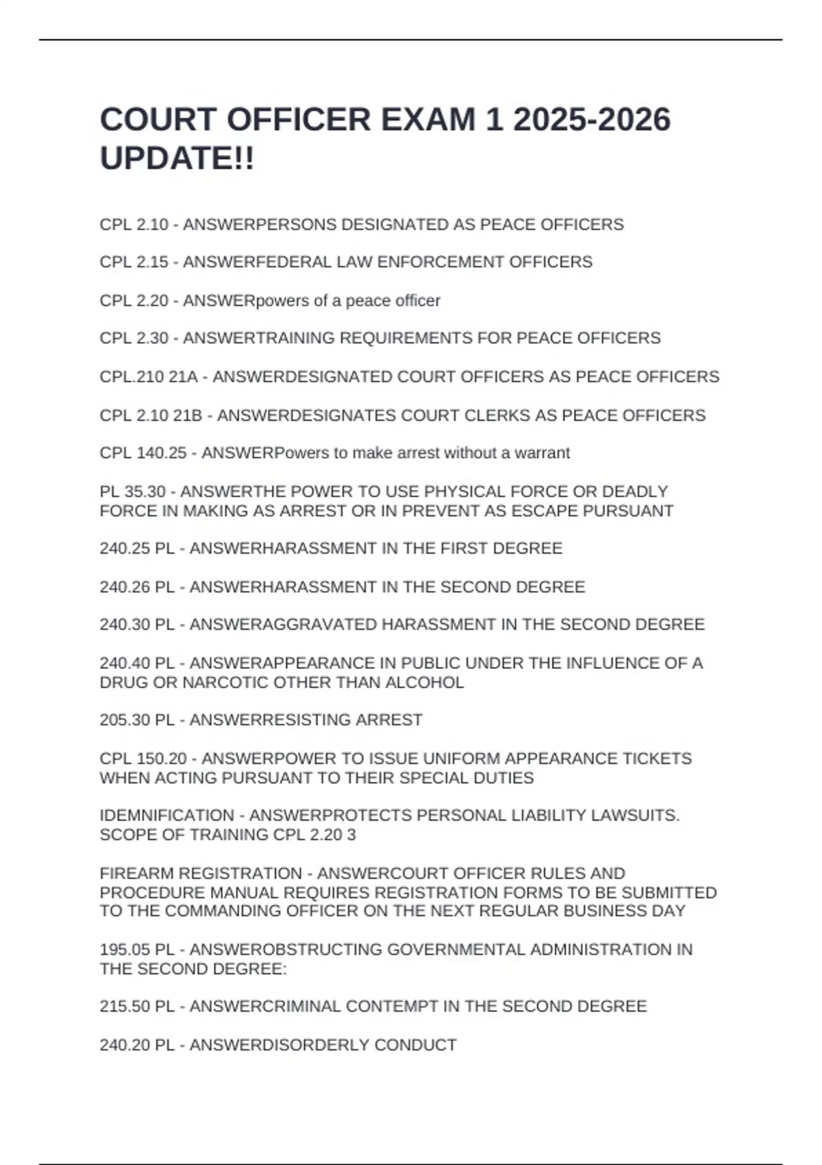 COURT OFFICER EXAM UPDATE!! - COURT OFFICER - Stuvia US