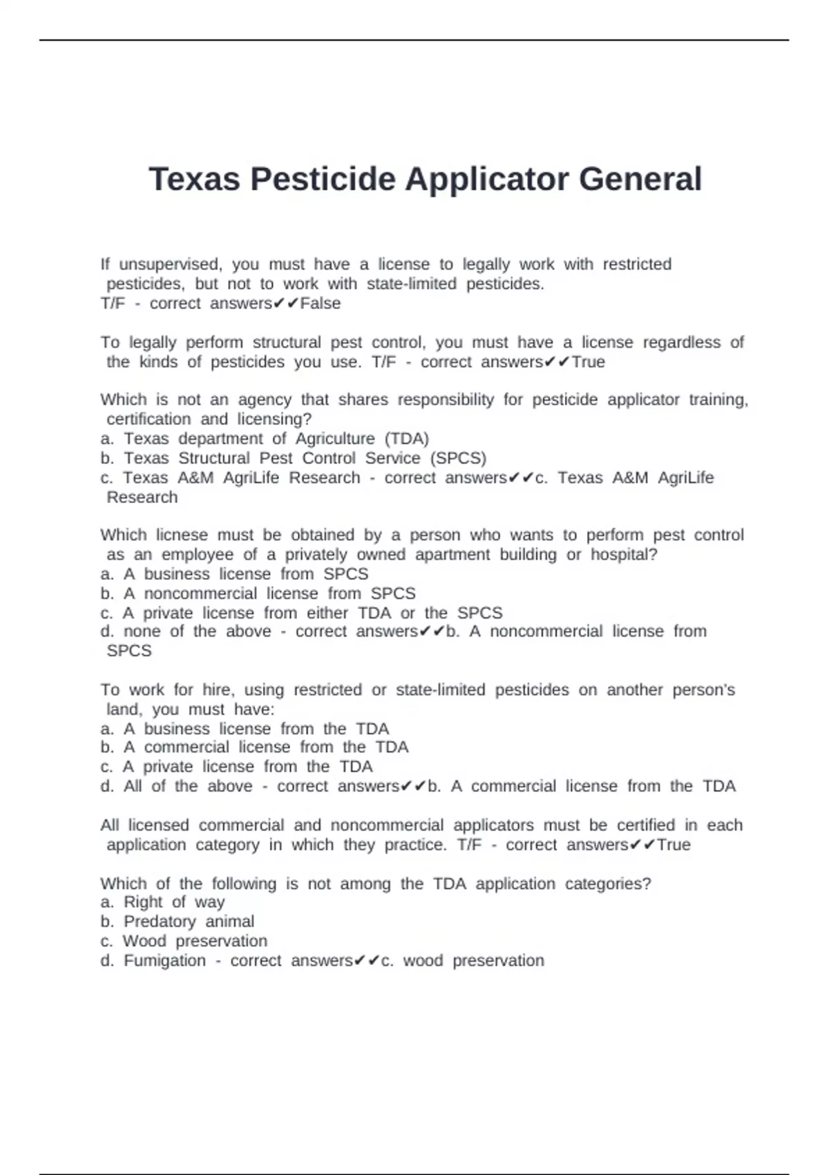 Texas Pesticide Applicator General - Texas pesticide applicator - Stuvia US