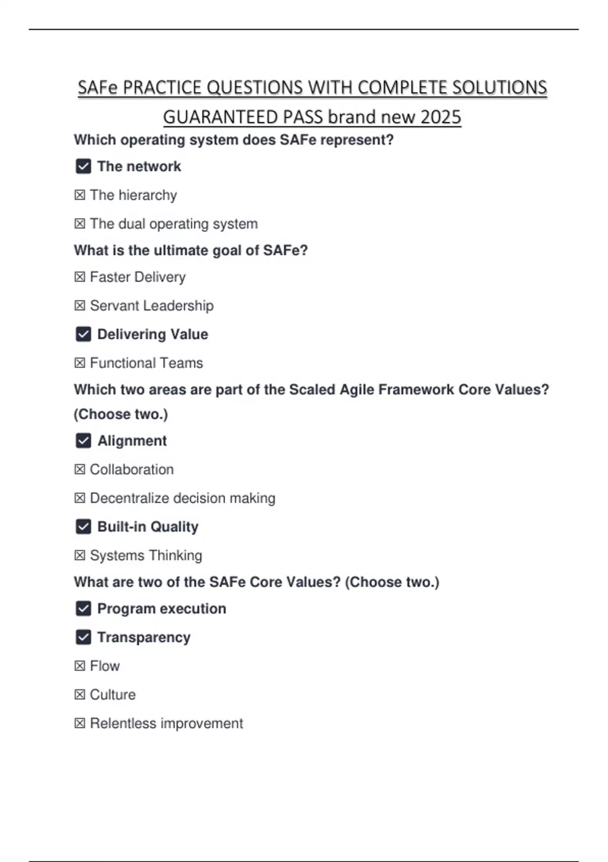 SAFe PRACTICE QUESTIONS WITH COMPLETE SOLUTIONS GUARANTEED PASS brand new 2025. - Chamberlain ...