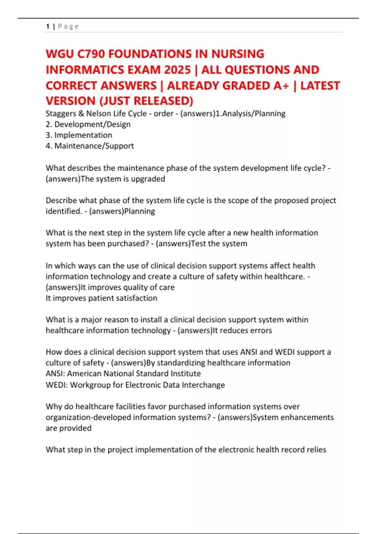 WGU C790 FOUNDATIONS IN NURSING INFORMATICS EXAM 2025 | ALL QUESTIONS ...