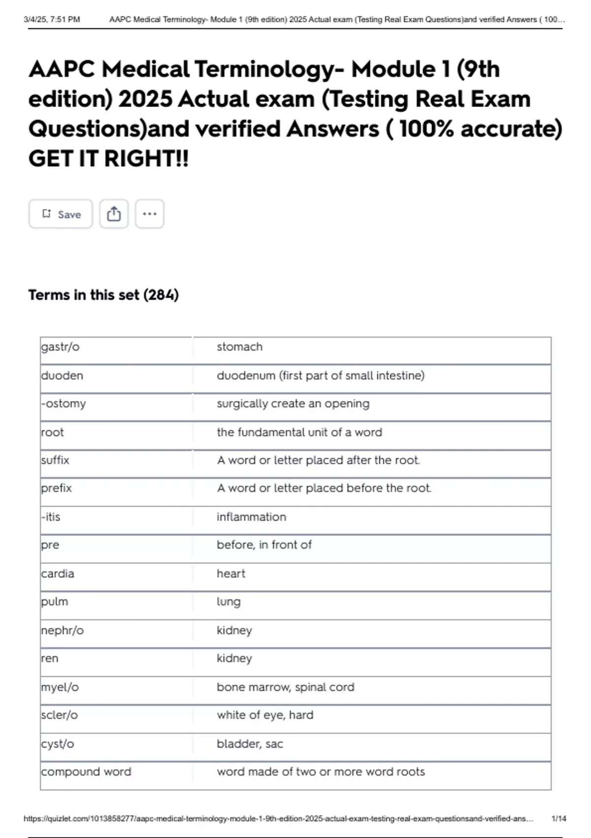 AAPC Medical Terminology- Module 1 (9th edition) 2025 Actual exam ...