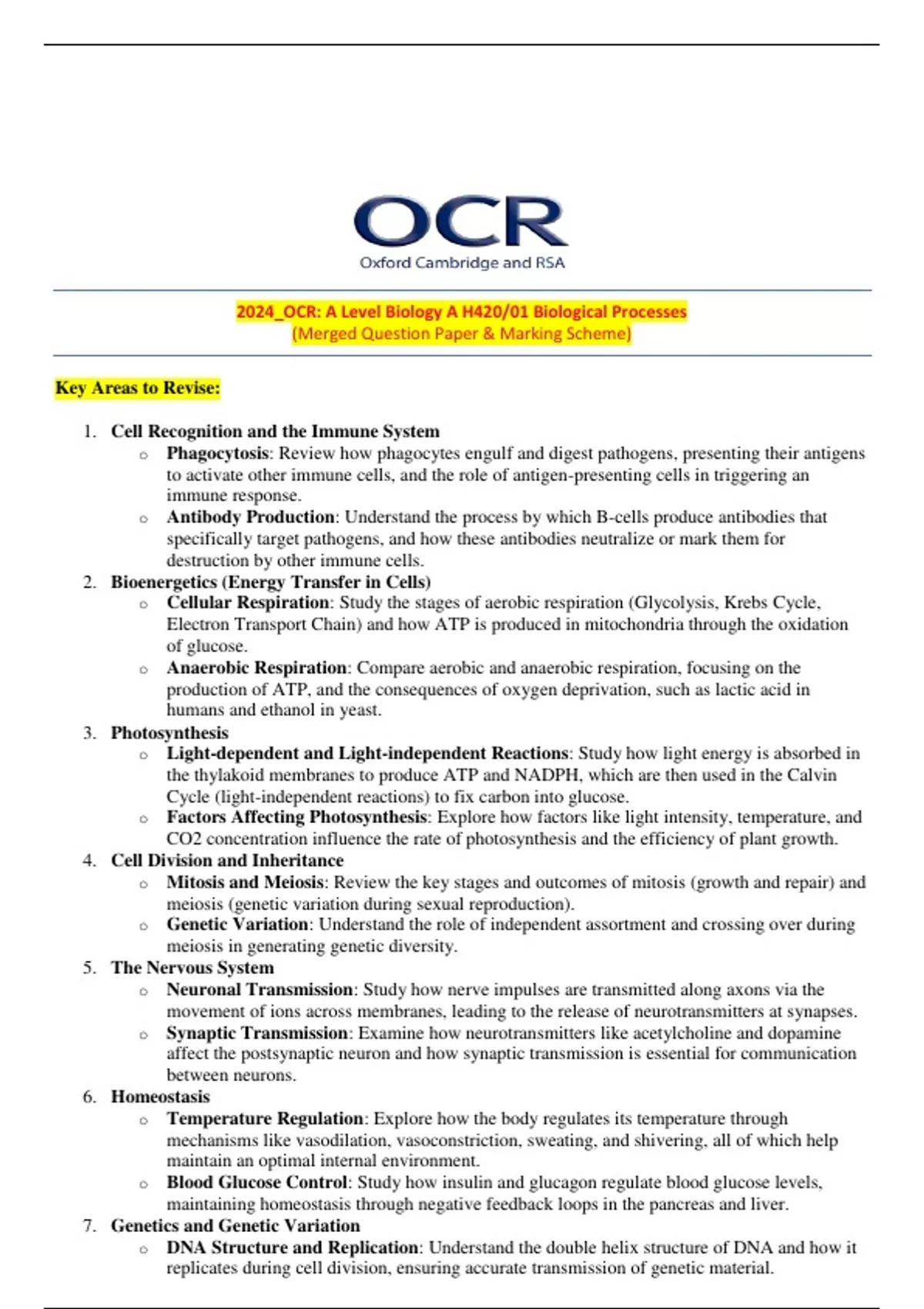 2024_OCR: A Level Biology A H420/01 Biological Processes (Merged Question Paper & Marking Scheme ...