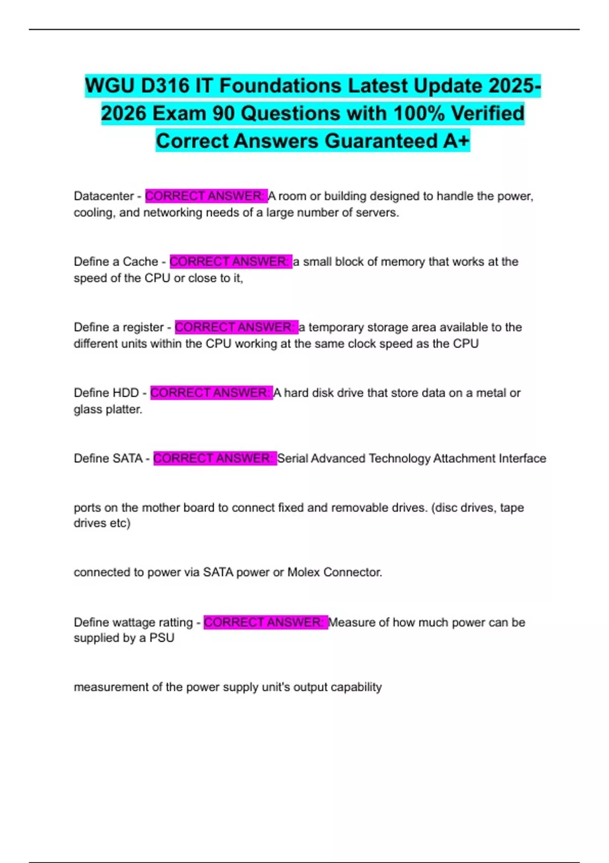 WGU D316 IT Foundations Latest Update Exam 90 Questions with 100% ...