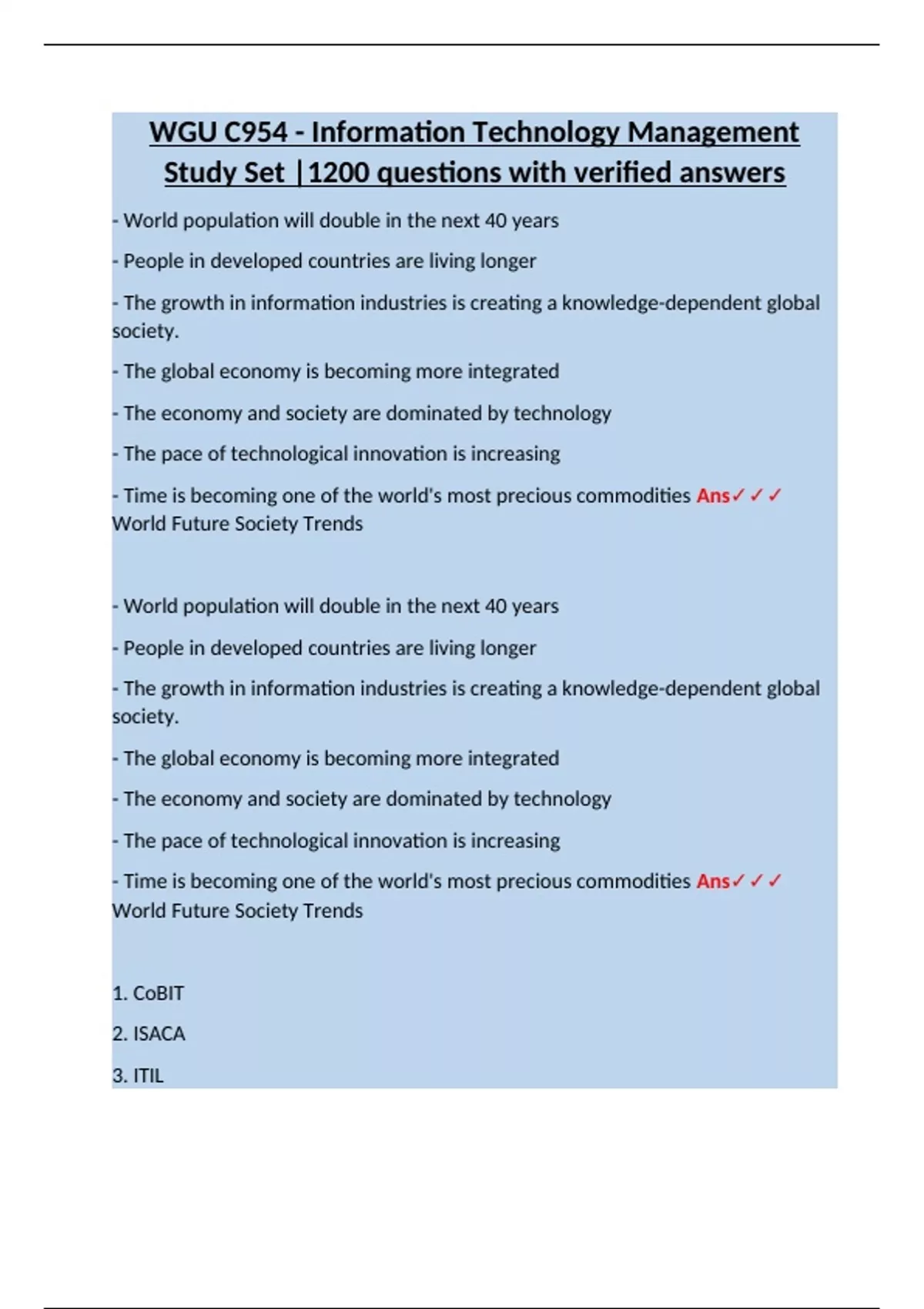 WGU C954 - Information Technology Management Study Set |1200 questions ...