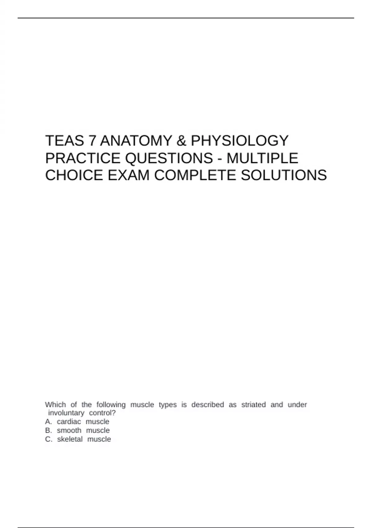 TEAS 7 Anatomy & Physiology Practice Questions - Multiple Choice - TEAS ...