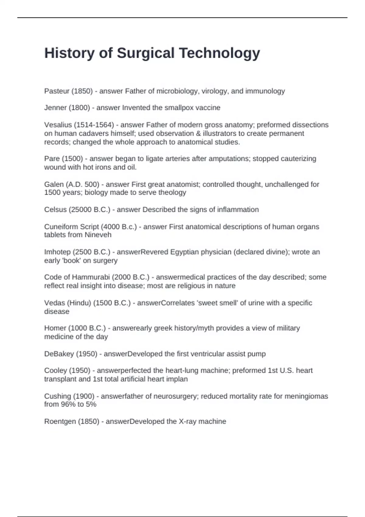 History of Surgical Technology Questions and Answers Fully Solved ...