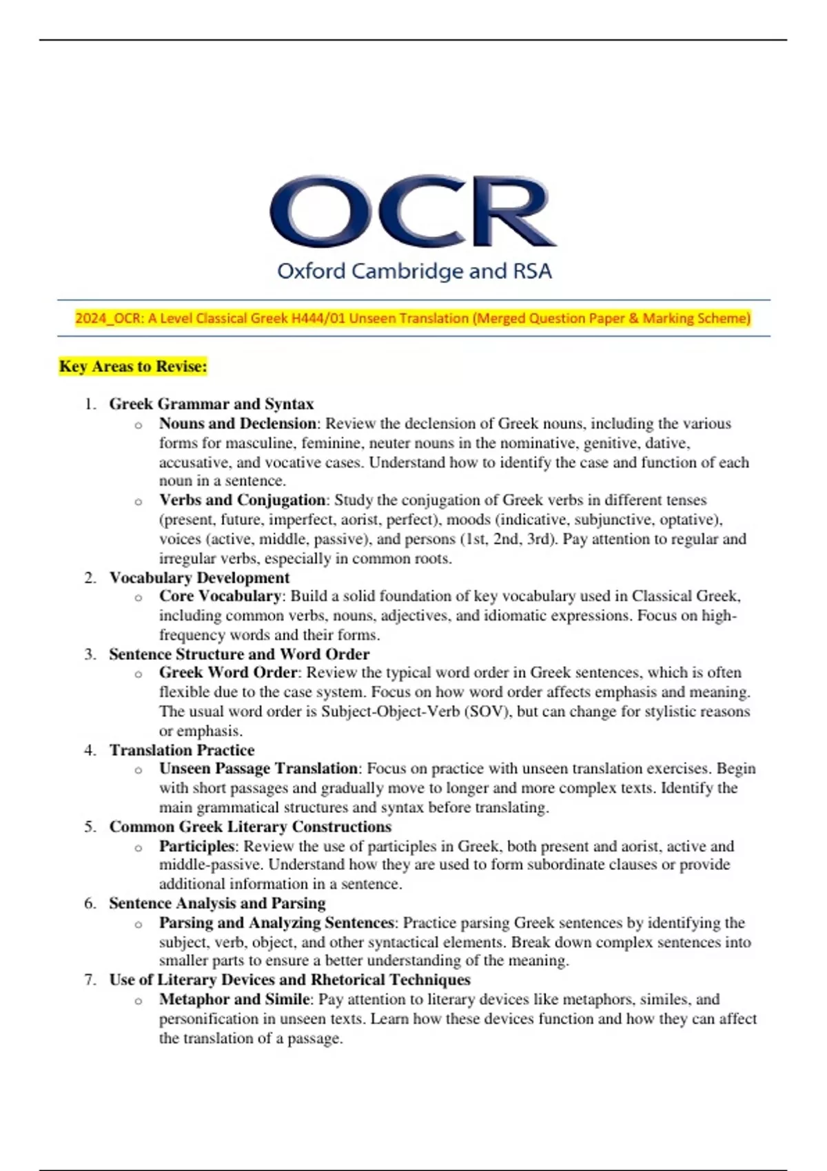 2024_OCR: A Level Classical Greek H444/01 Unseen Translation (Merged ...