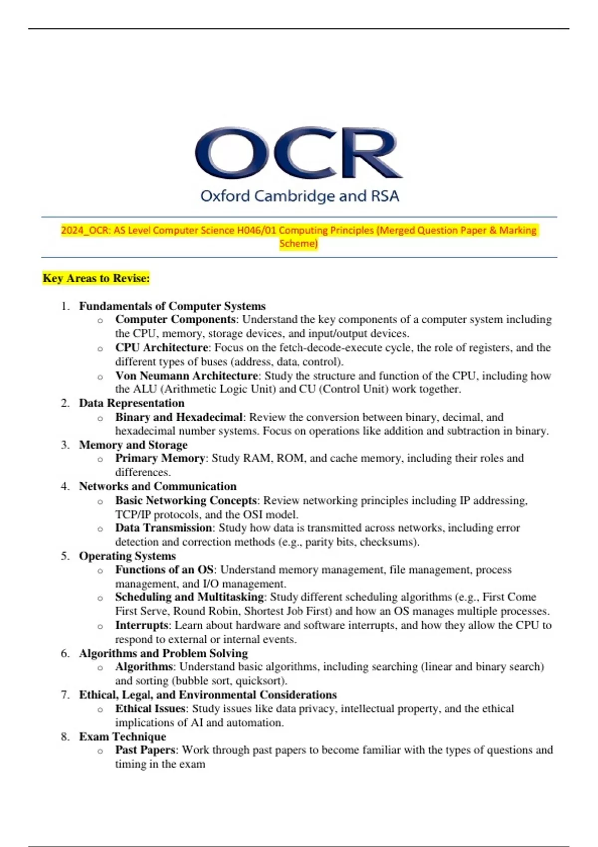 2024_OCR: AS Level Computer Science H046 exam papers. (Merged Question Paper & Marking Scheme ...