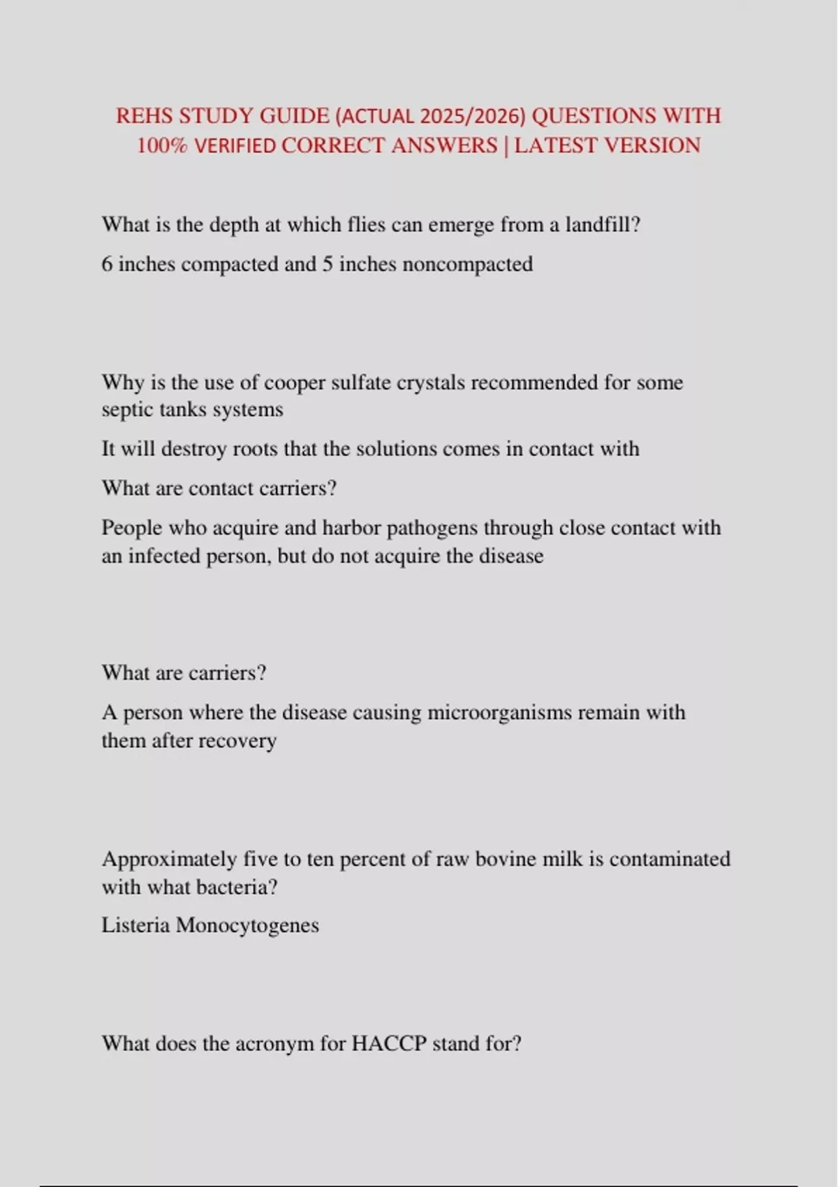 REHS STUDY GUIDE (ACTUAL 2025/2026) QUESTIONS WITH 100% VERIFIED ...