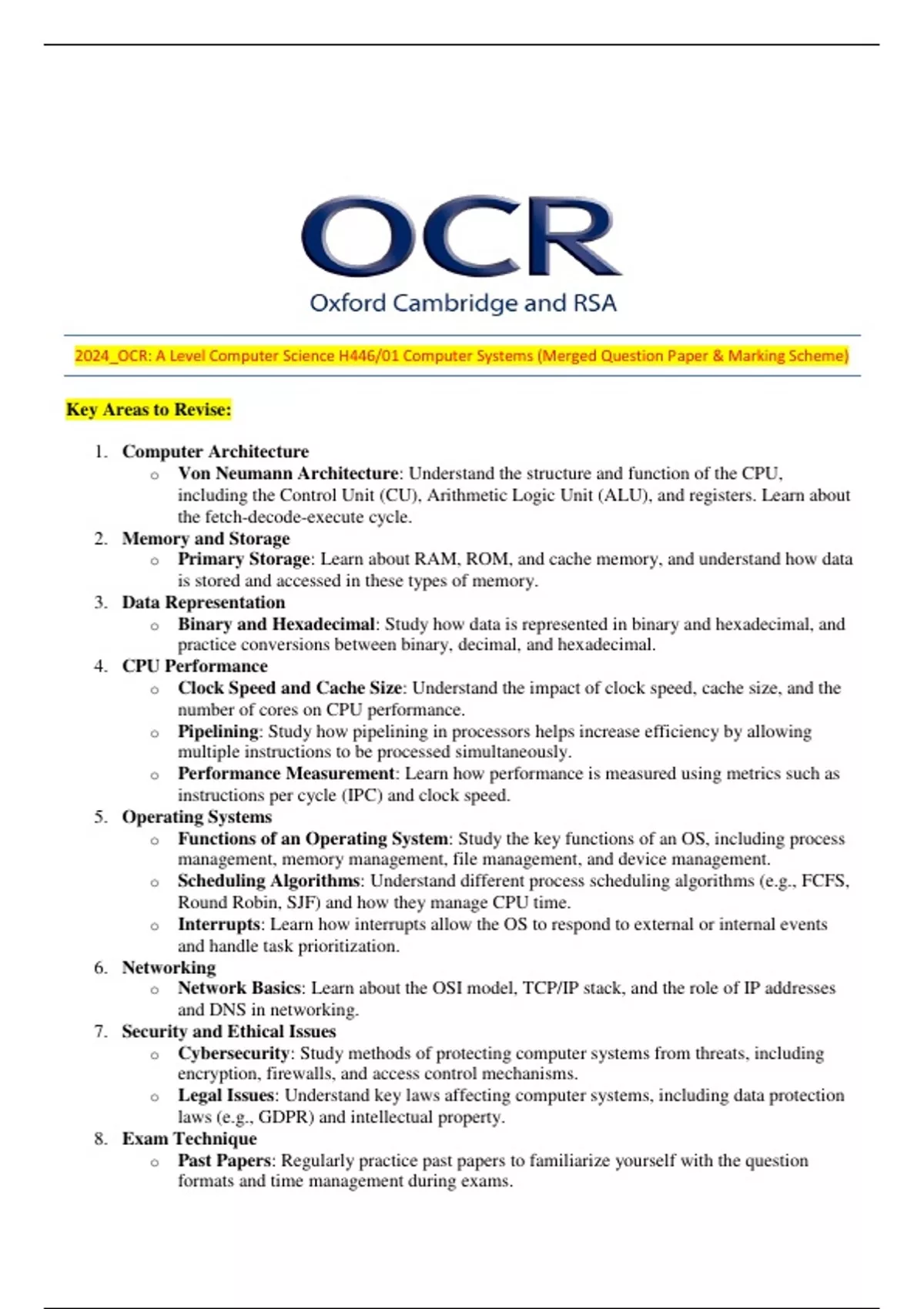 2024_OCR: A Level Computer Science H446/01 Computer Systems (Merged Question Paper & Marking ...