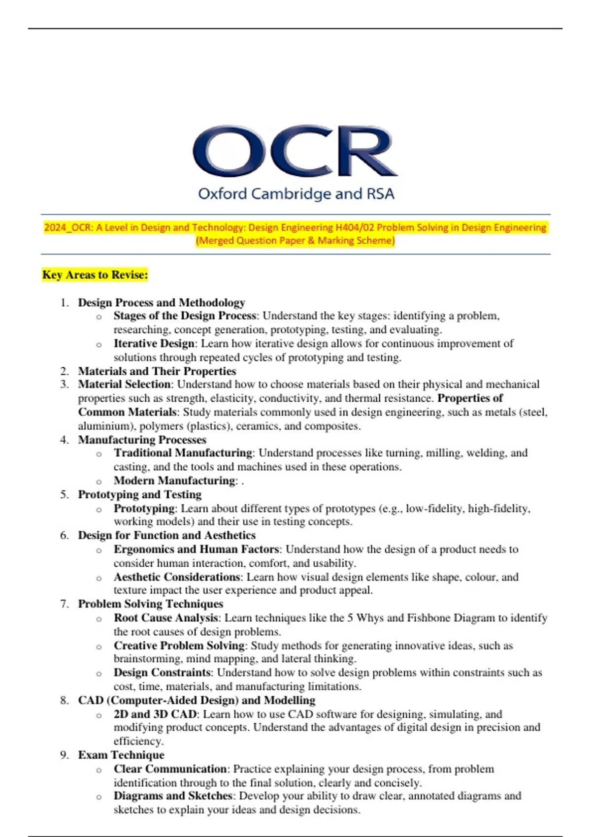 2024_OCR: A Level in Design and Technology: Design Engineering H404/02 ...