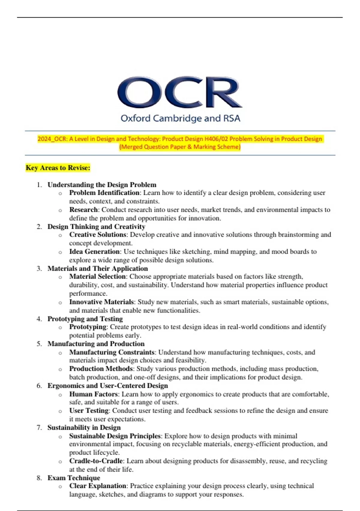 2024_OCR: A Level in Design and Technology: Product Design H406/02 Problem Solving in Product ...