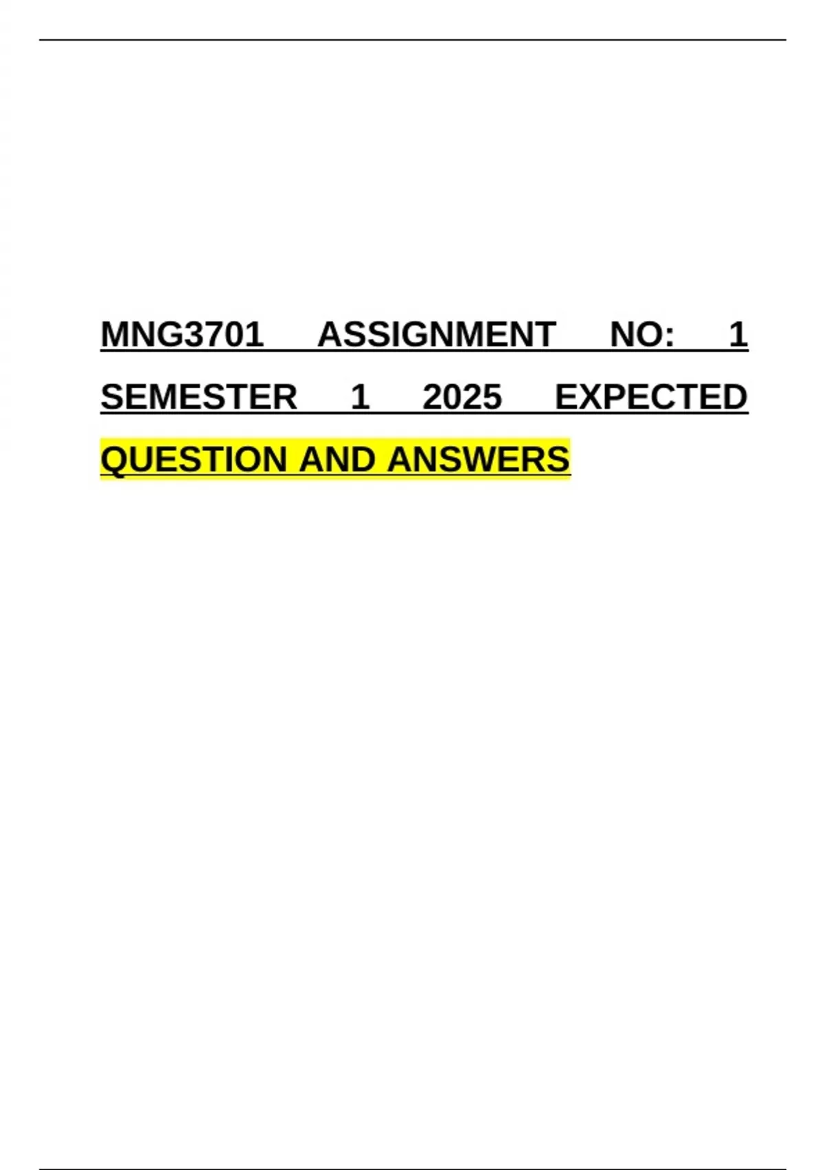 Summary MNG3701 ASSIGNMENT 1 SEMESTER 1 2025 SOLUTION - Strategic ...