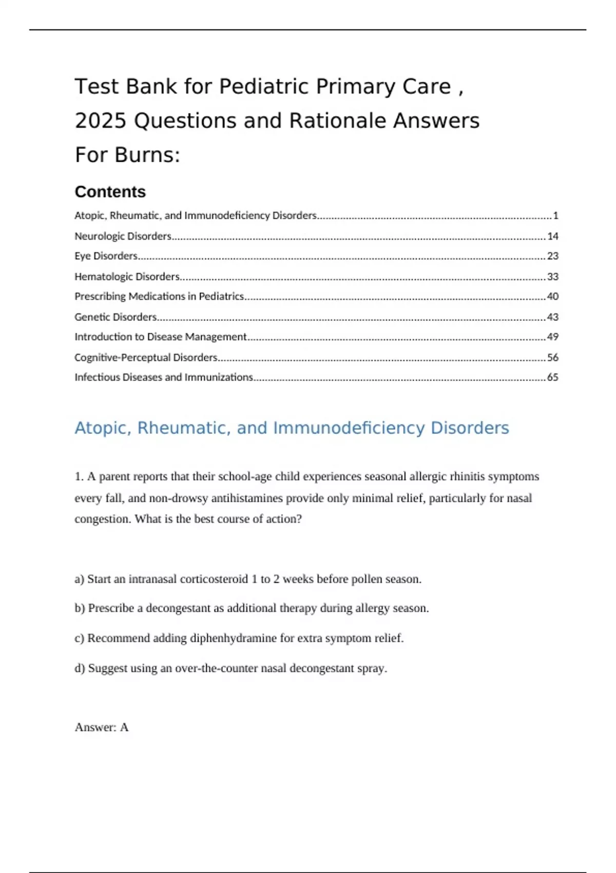 Test Bank for Pediatric Primary Care , 2025 Questions and Rationale ...