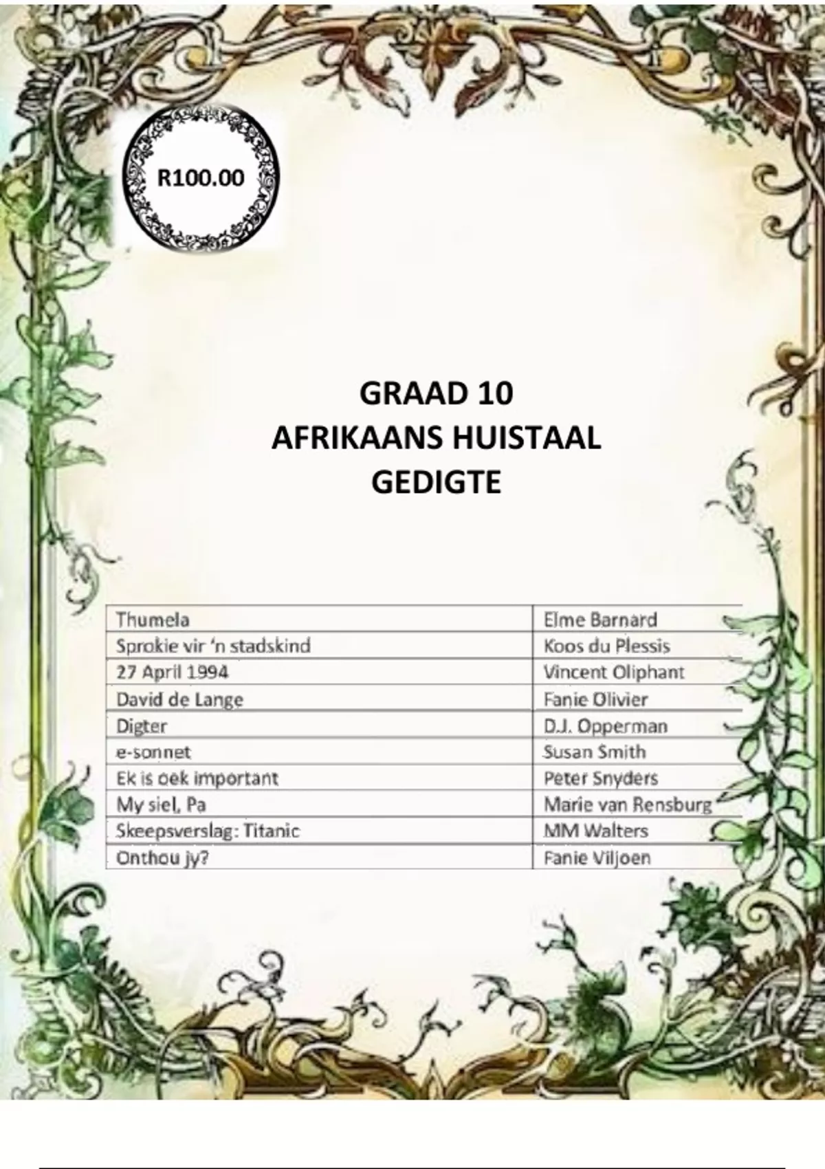 Summary GRAAD 10 - GEDIGTE GIDS - AFRIKAANS HT GEDIGTE - Stuvia SA