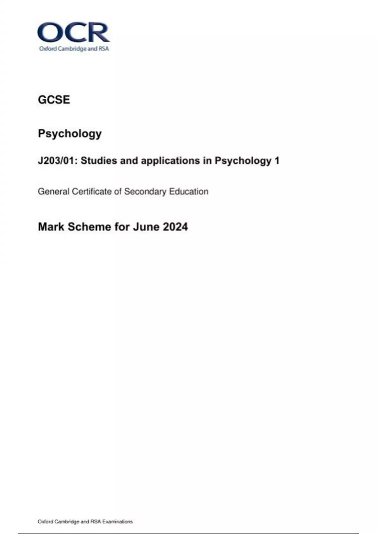 OCR GCSE Psychology J203/01: Studies and applications in Psychology 1 ...
