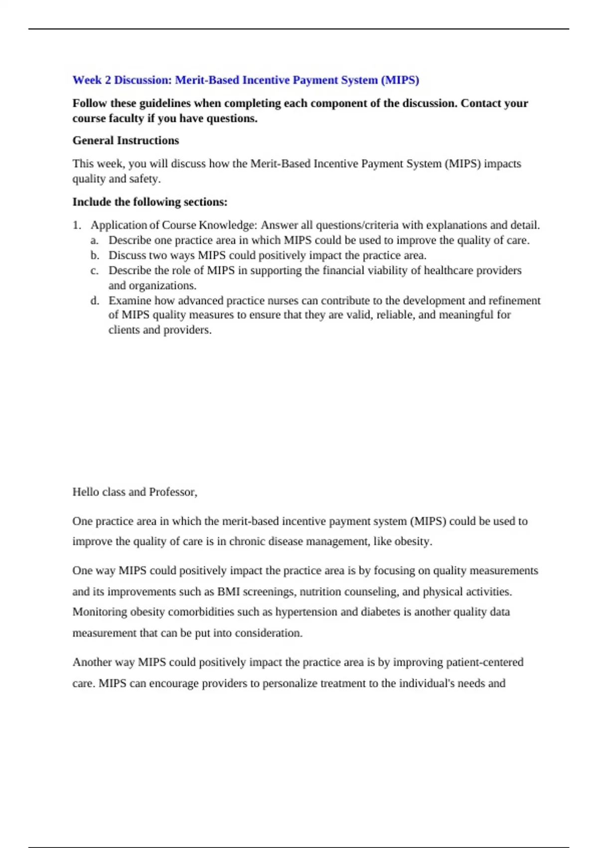 NR 584NP Week 2 Discussion; Merit-Based Incentive Payment System (MIPS - NR 584NP (NR584NP ...