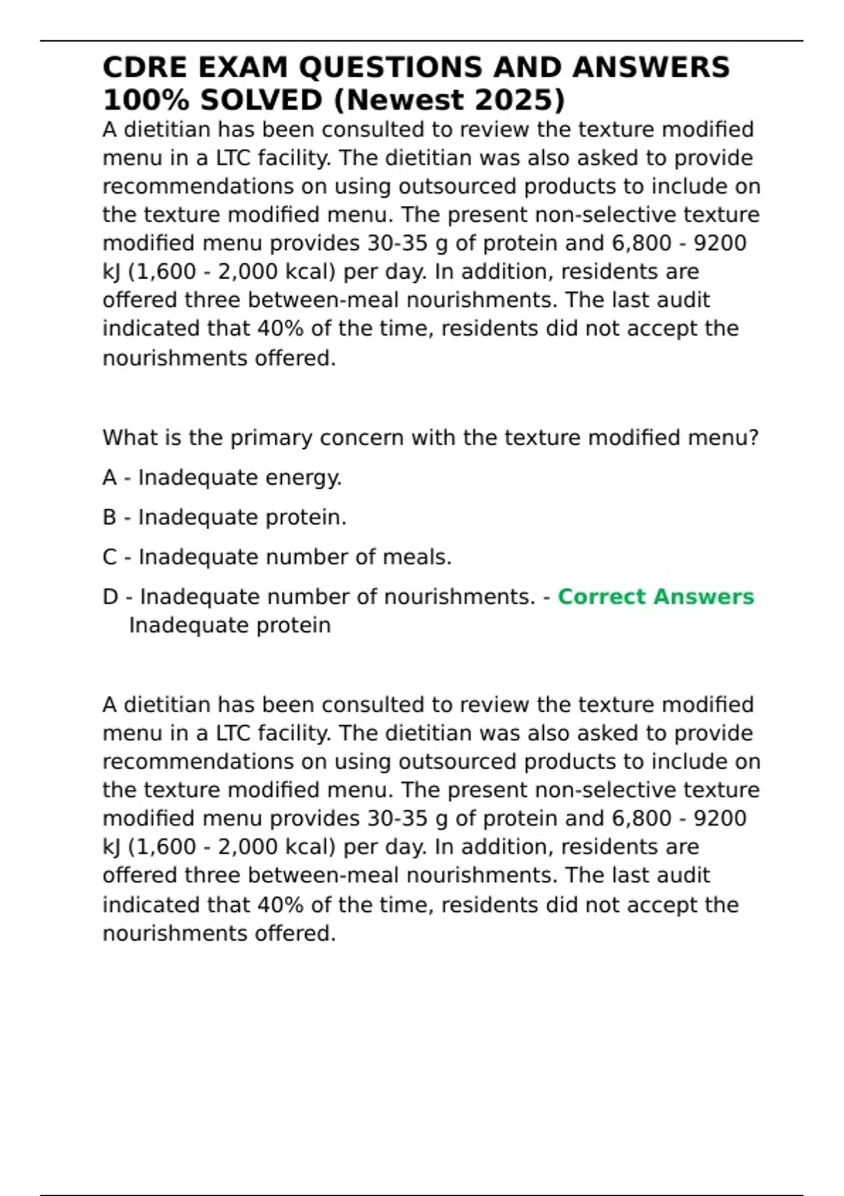 CDRE EXAM QUESTIONS AND ANSWERS 100- SOLVED (Newest 2025) - CDRE ...