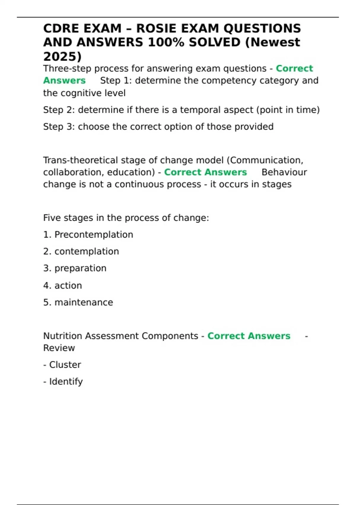 CDRE EXAM – ROSIE EXAM QUESTIONS AND ANSWERS 100- SOLVED (Newest 2025 ...