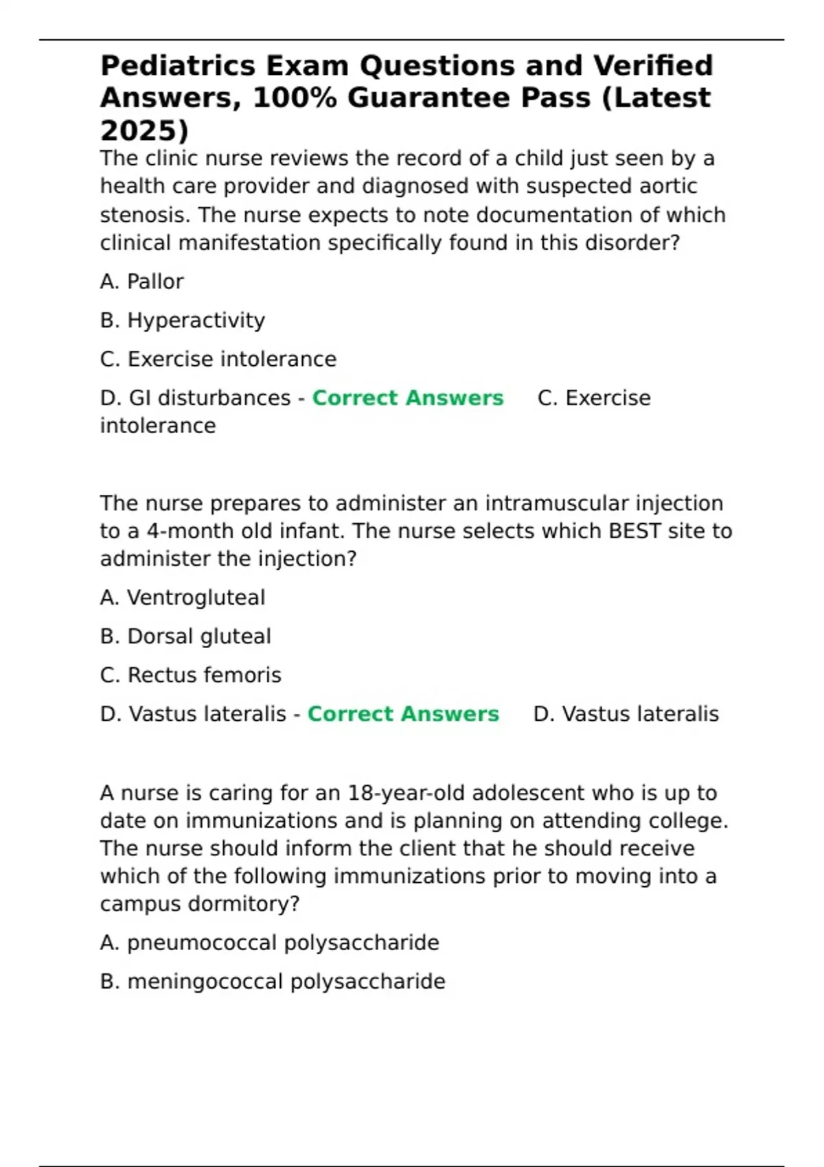 Pediatrics Exam Questions and Verified Answers, 100- Guarantee Pass ...