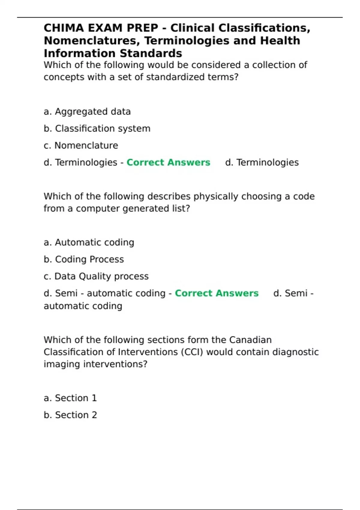CHIMA EXAM PREP - Clinical Classifications, Nomenclatures ...