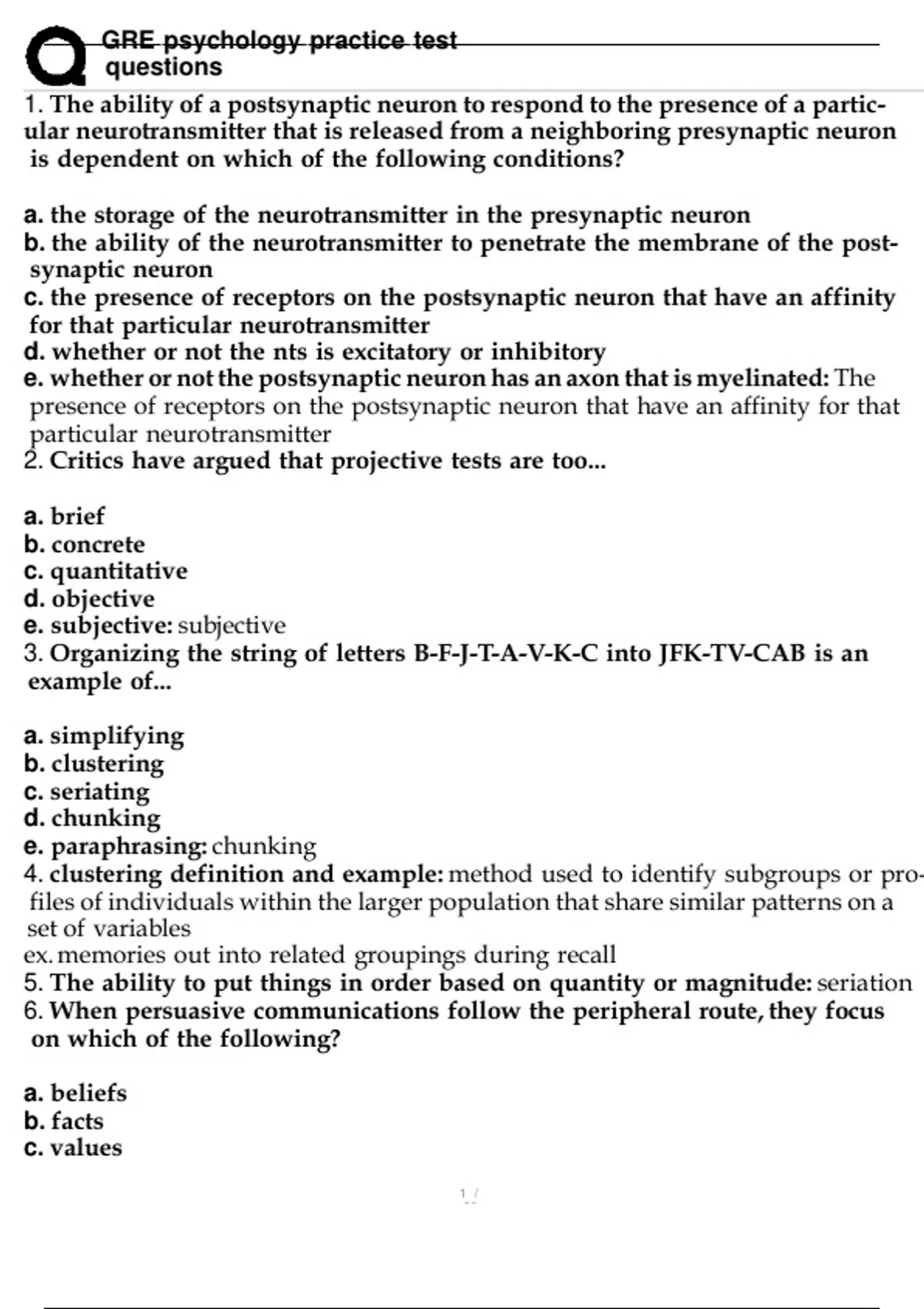 GRE psychology practice test questions (1) - GRE psychology practice ...