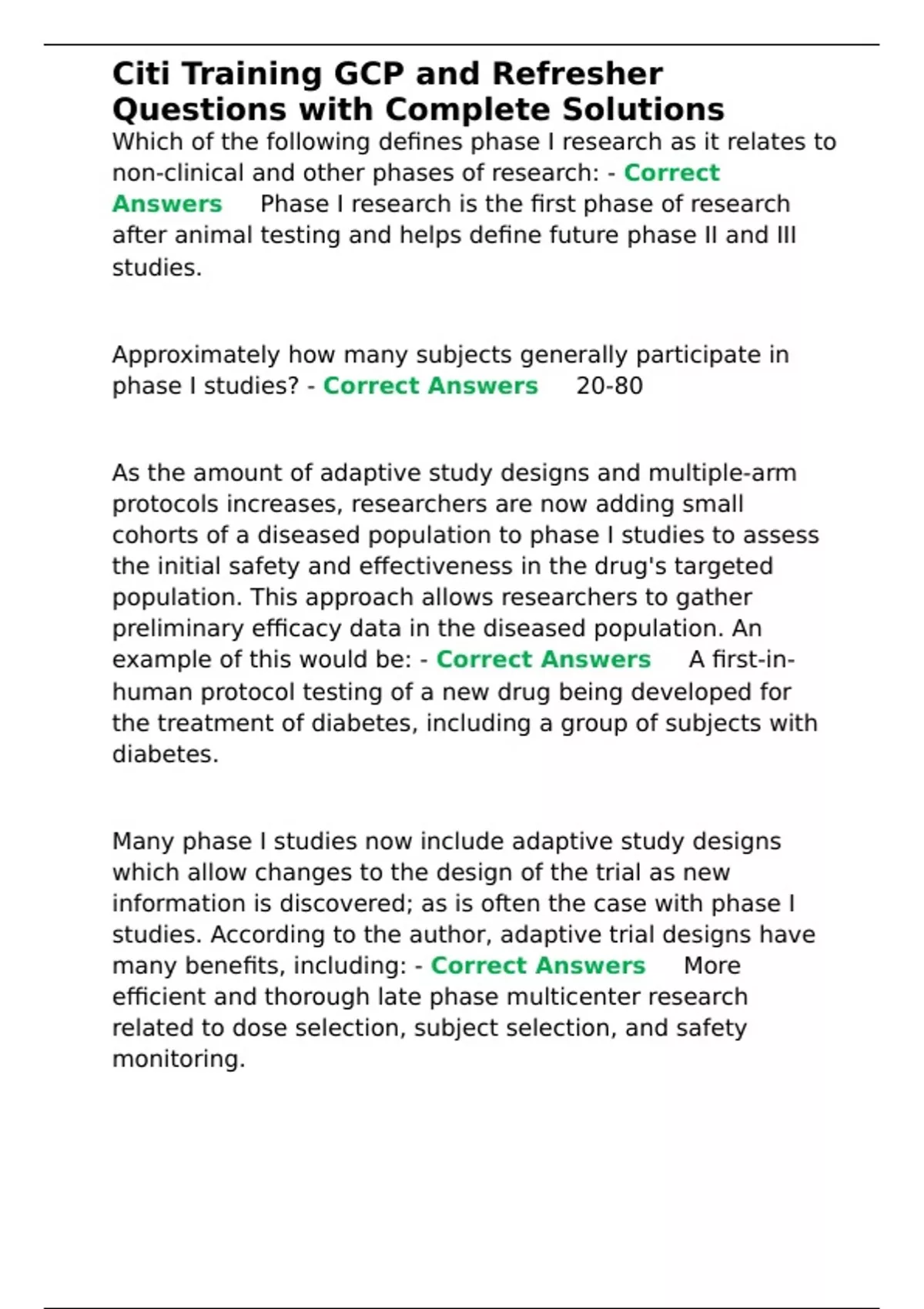 Citi Training GCP and Refresher Questions with Complete Solutions ...