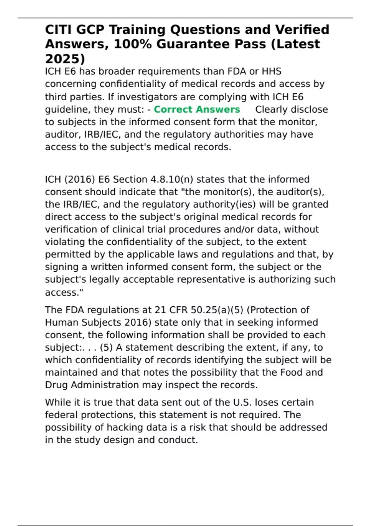 CITI GCP Training Questions and Verified Answers, 100- Guarantee Pass ...