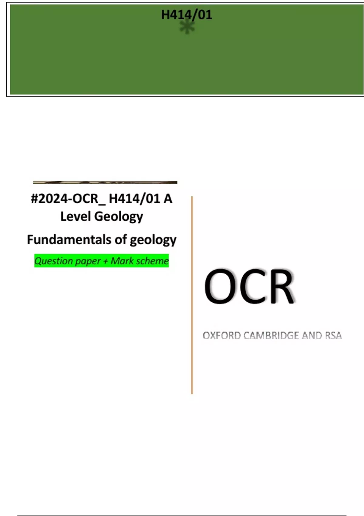 #2024-OCR_ H414/01 A Level Geology Fundamentals of geology Question ...